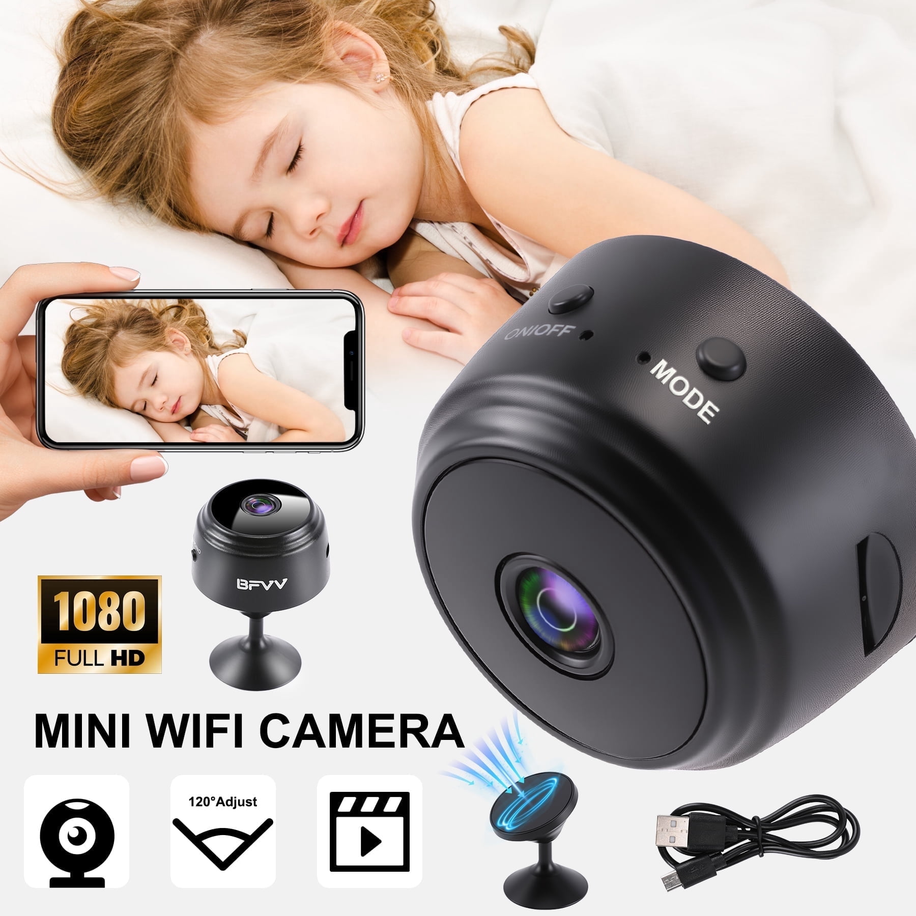 BFVV Home Security Camera Wireless Wifi with Night Vision 1080P HD Mini ...