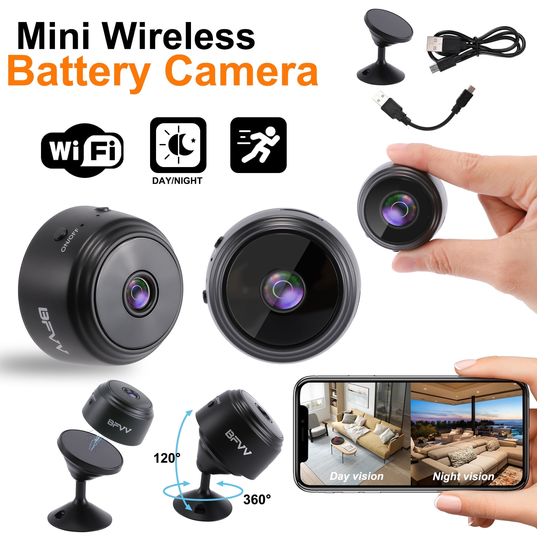 BFVV Home Security Camera Wireless Wifi with Night Vision 1080P HD Mini ...