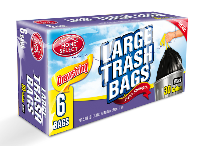 Home Select Drawstring Trash Bags, Extra Large Trash Bags, Black, 30 ...