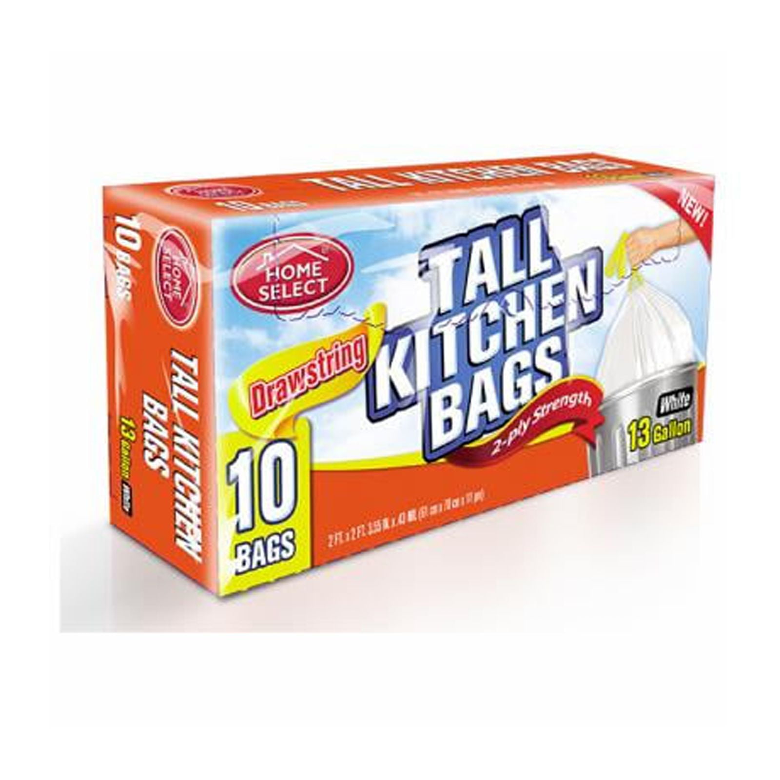 Home Select Drawstring Trash Bags, Tall Kitchen Bags, White , 13 gallon ...