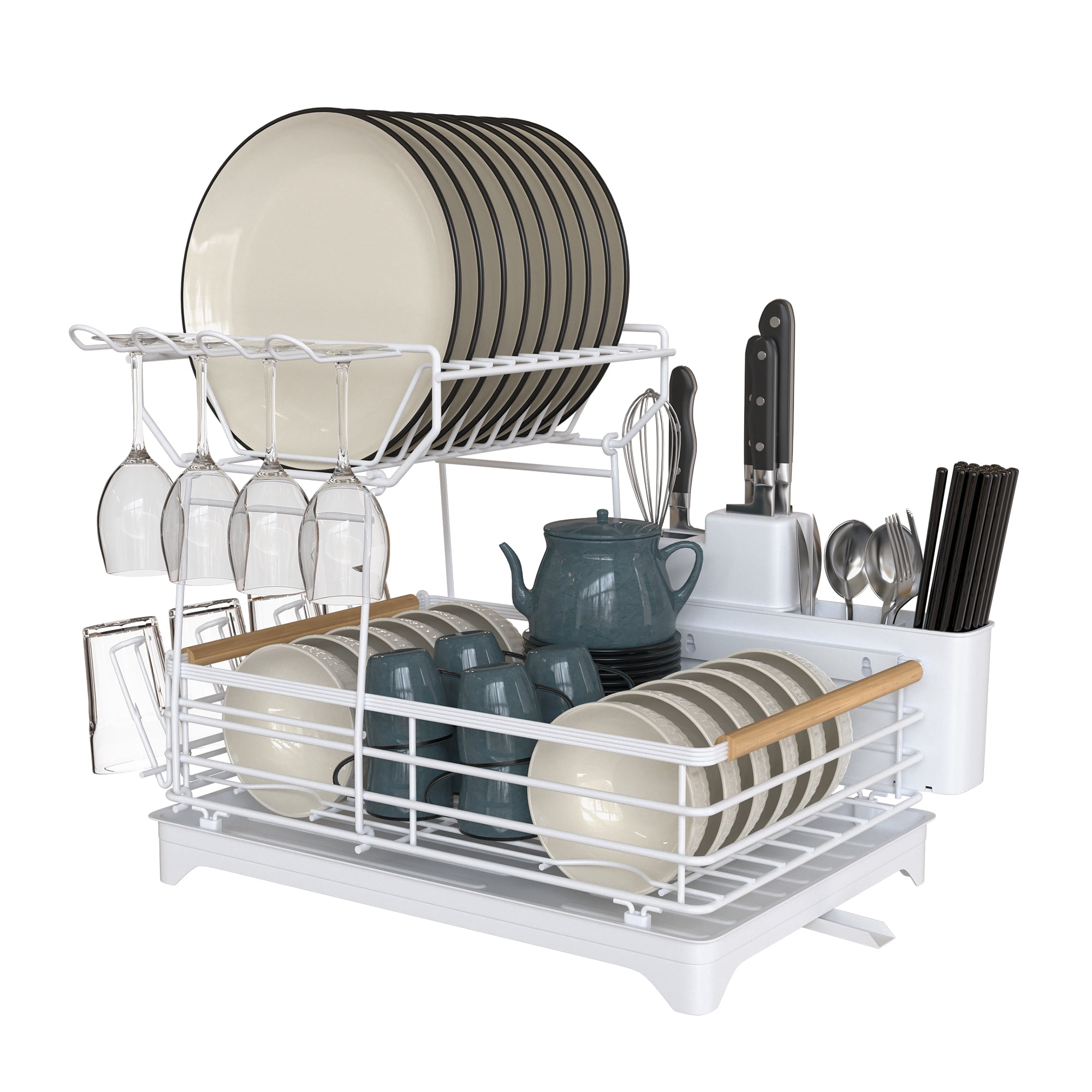 Home Shark 2 Tier Dish Drainer Rack Set, Rust-Resistant Metal Draining ...