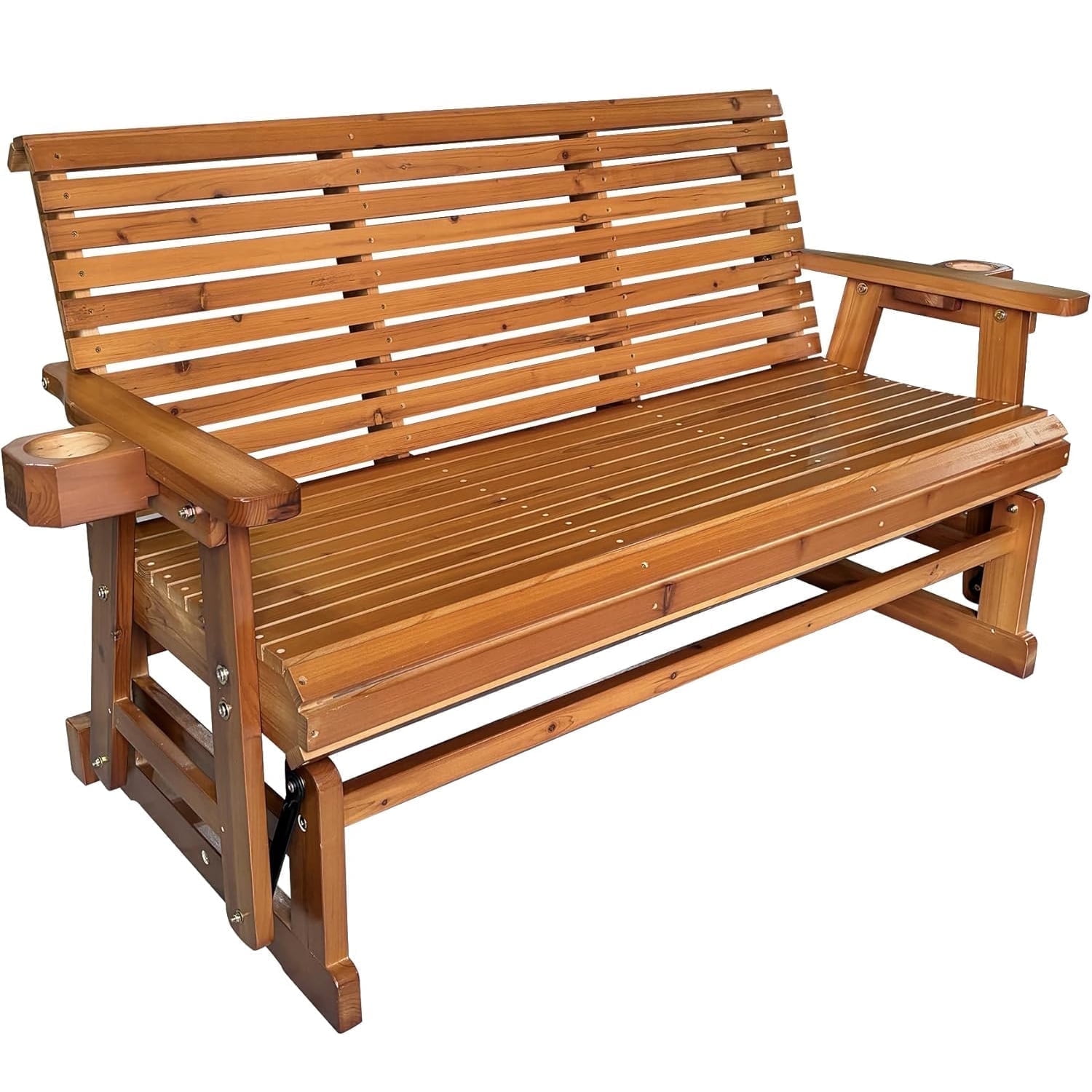 Home Shark 5 ft. Patio Glider 3-Seater with Cup Holders and High Roll ...