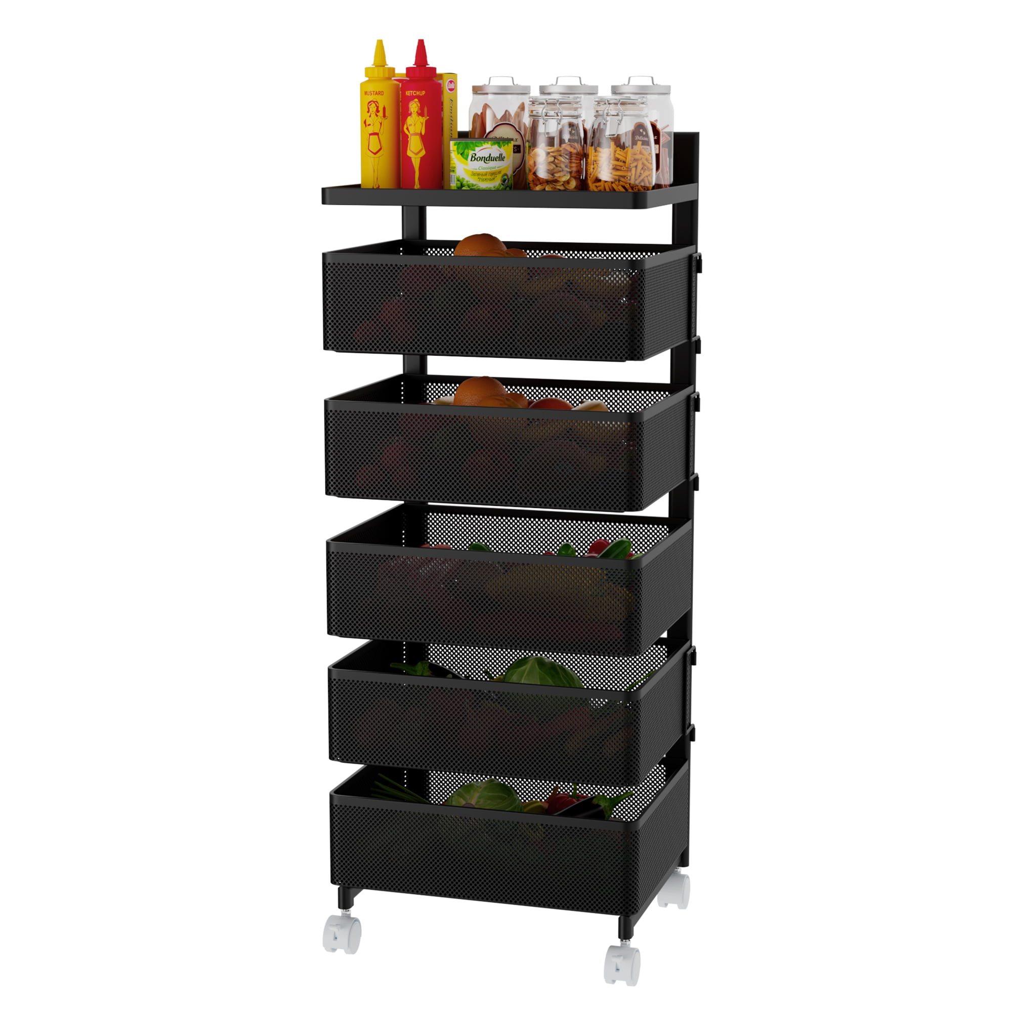 Home Shark, 6-Tier Rotatable Metal Utility Cart, Black, Breathable ...