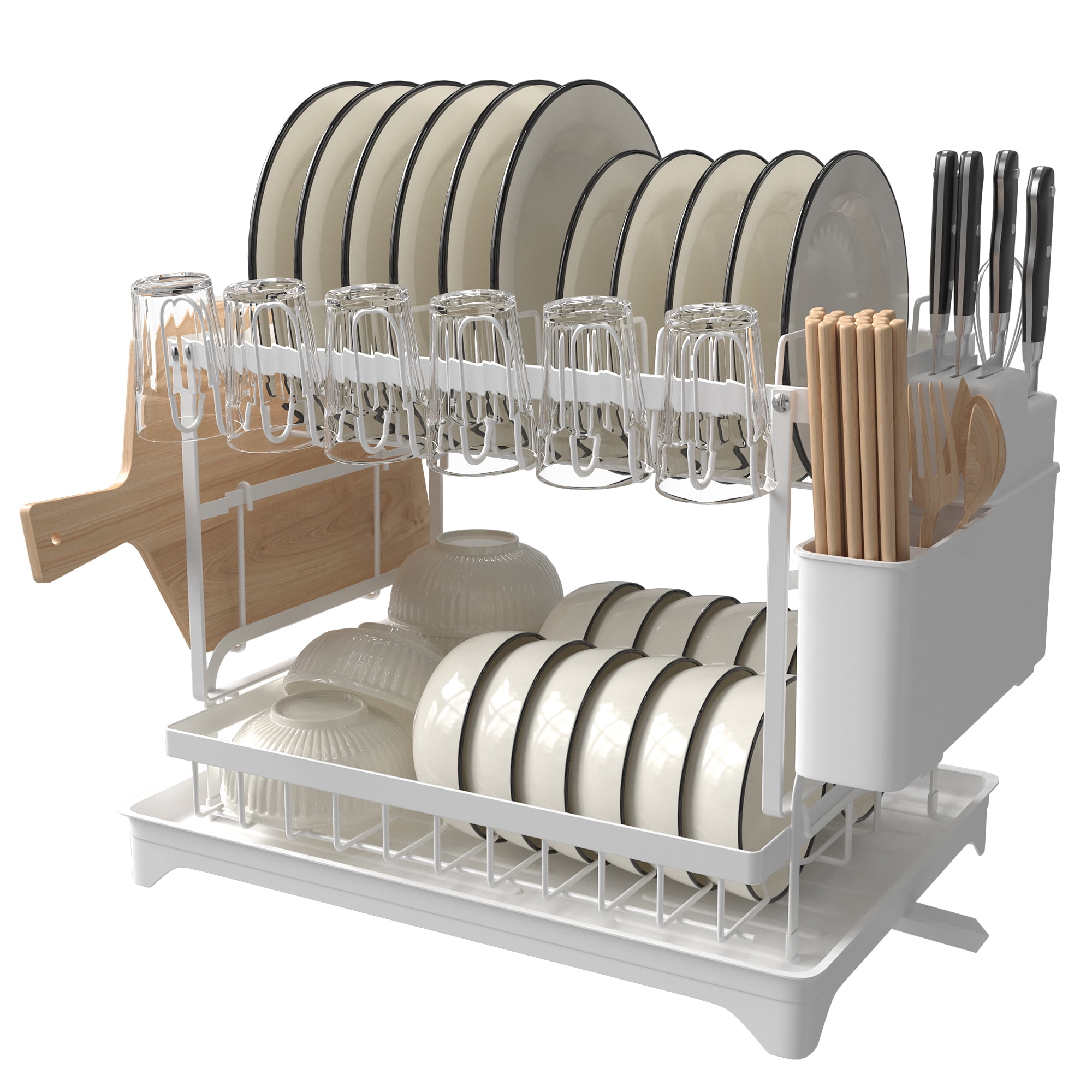 Home Shark Extra Large 2 Tier White Anti-Rust Kitchen Dish Drying Rack ...