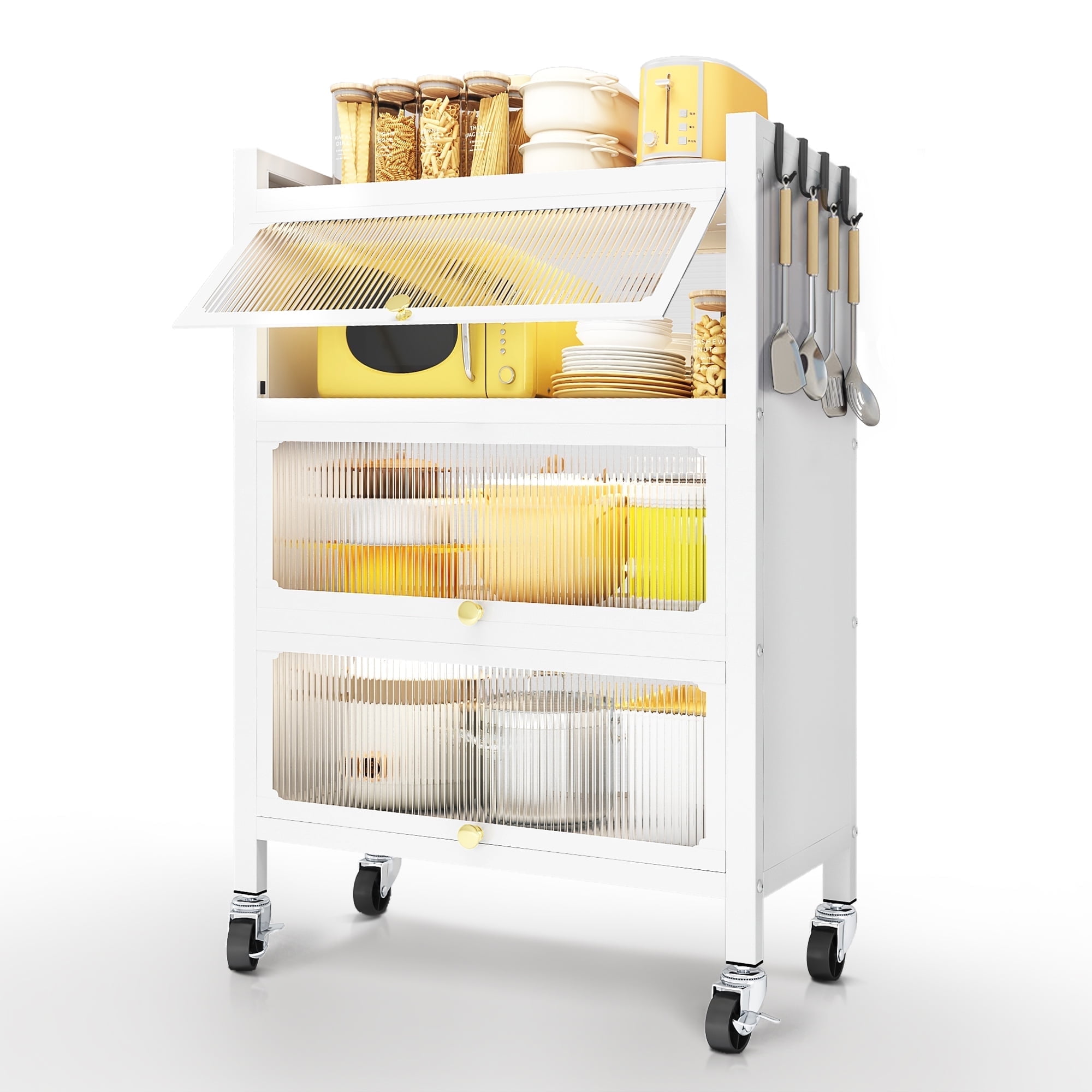 Large 4 Tier Storage Cupboard, Kitchen Pantry Cabinet, 3 Door Accent ...