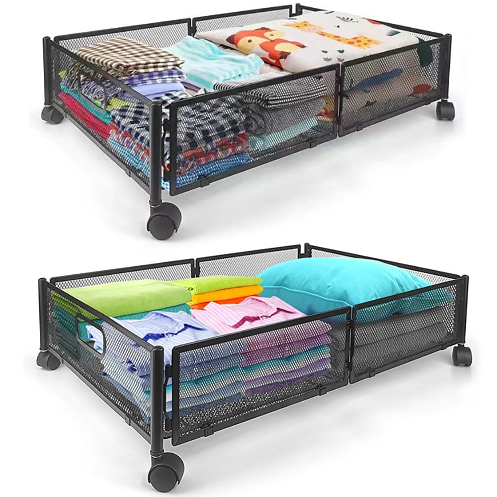 Home Shark Underbed Rolling Storage Drawers, Foldable Metal, Set of 2 ...