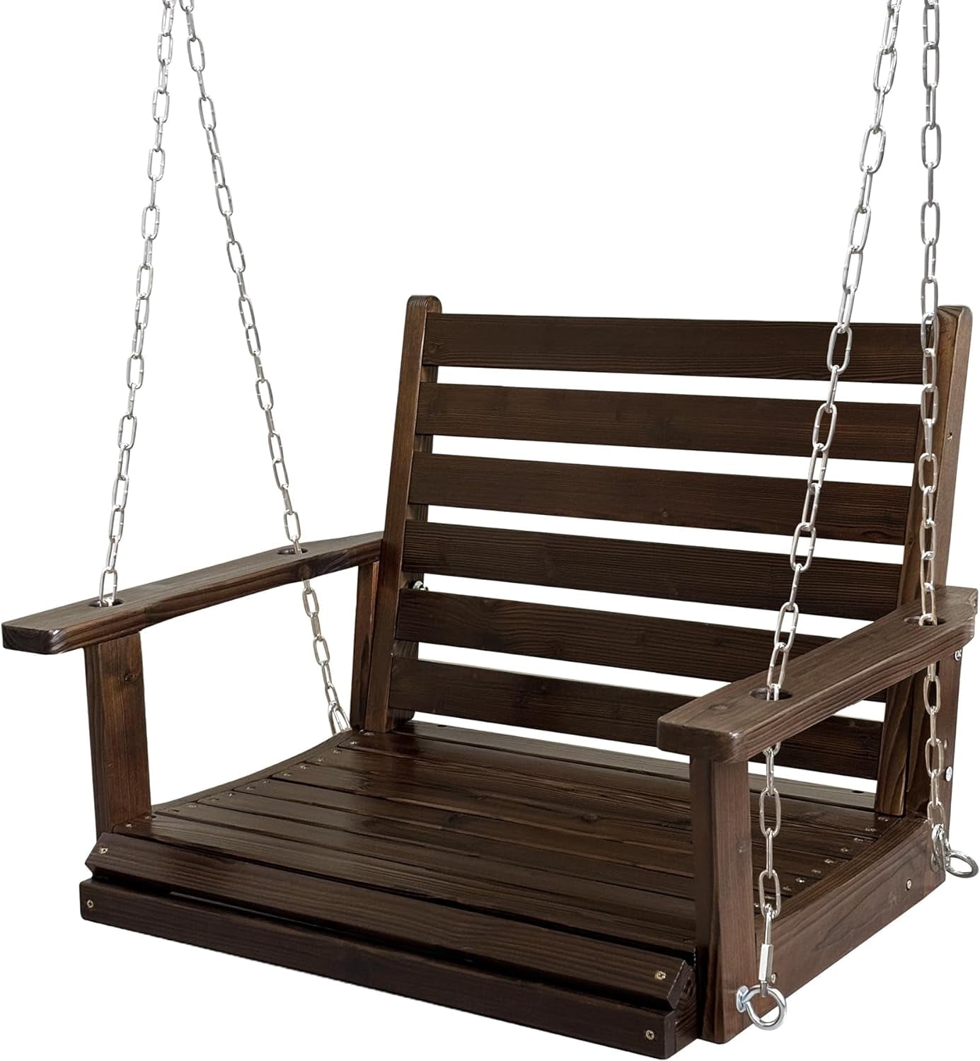 Home Shark 1 Person Outdoor Wooden Porch Swing with Ergonomic Seat and ...