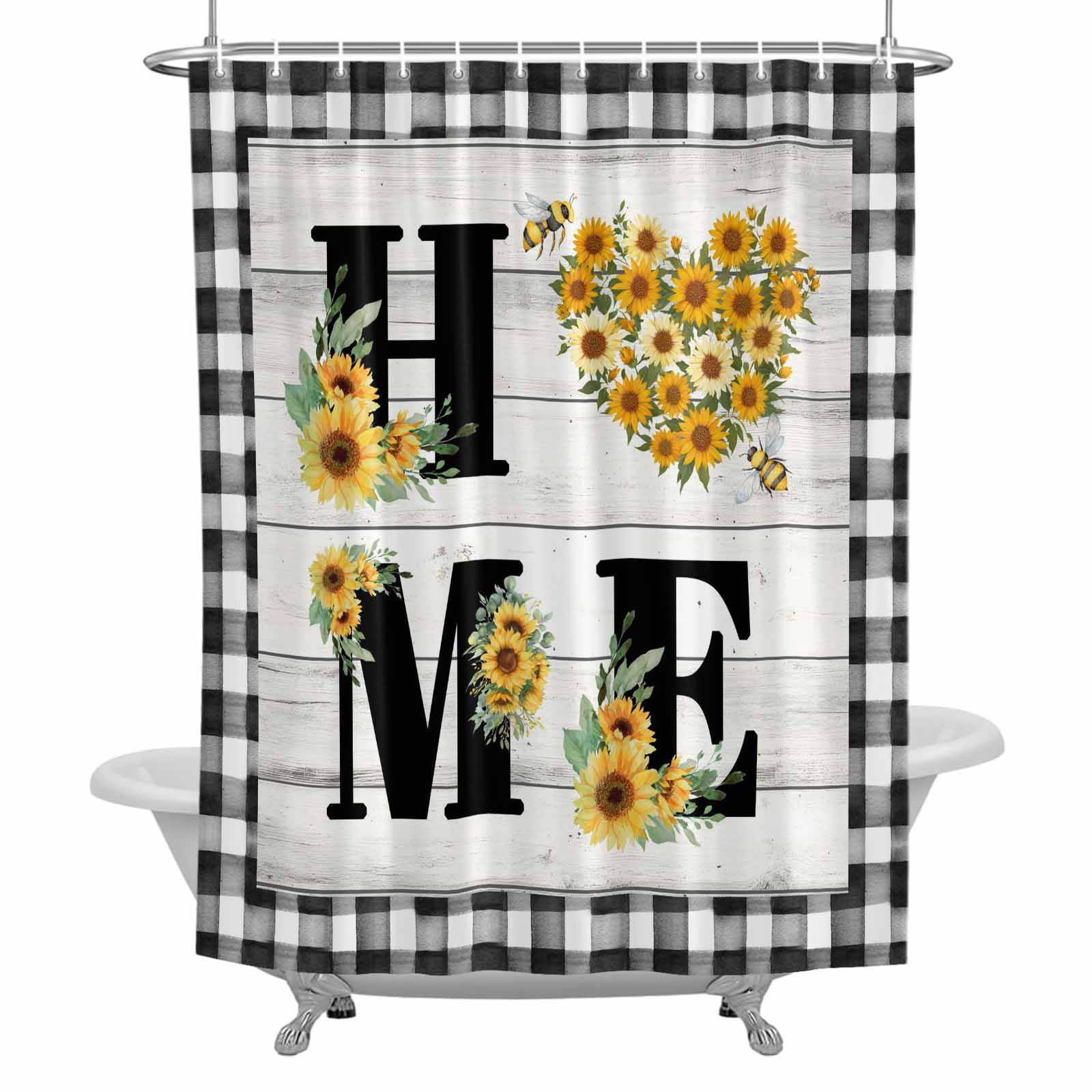 Home Shower Curtain for Bathroom, Summer Sunflower Romantic Love Heart ...