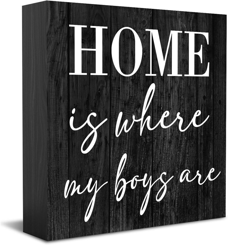 Home Sign Home Decor Desk Decor Wooden Box Sign Black Wood Block Box ...