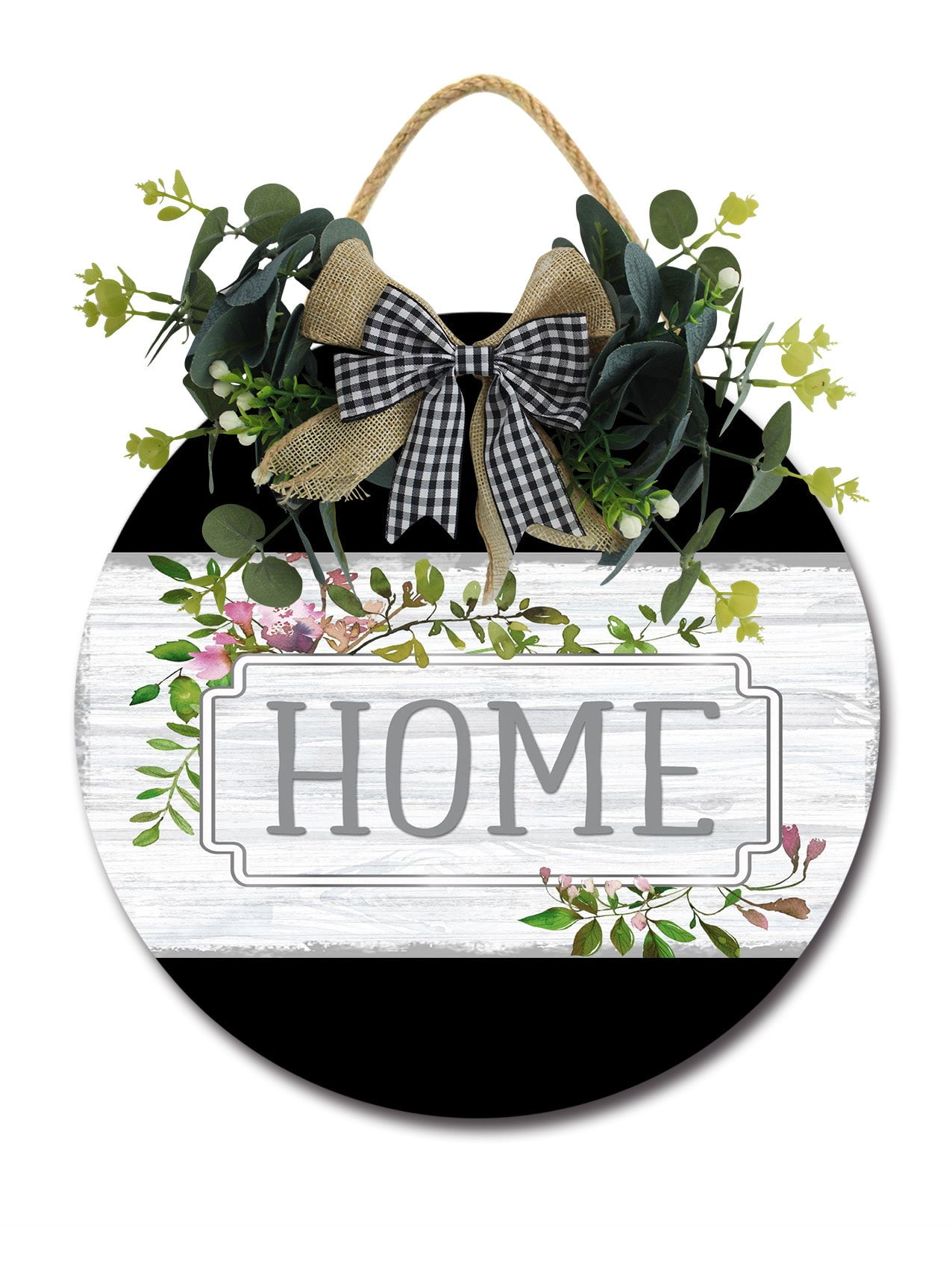 Home Sign Front for Door Decoration, 12 in Round Wood Wreaths Wall ...