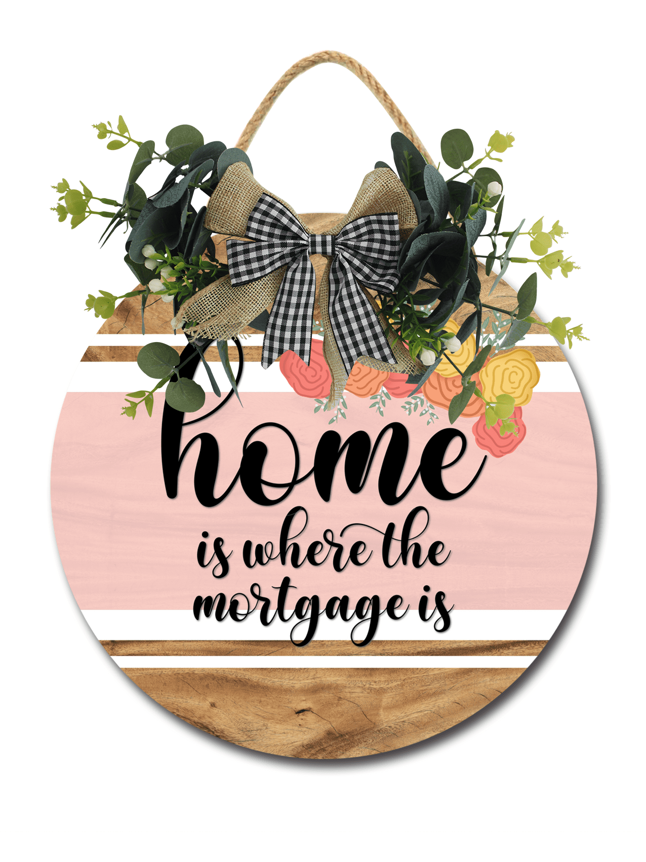 Home Sign Front Door Porch Decorations, Round Rustic Wood Hanging Sign ...