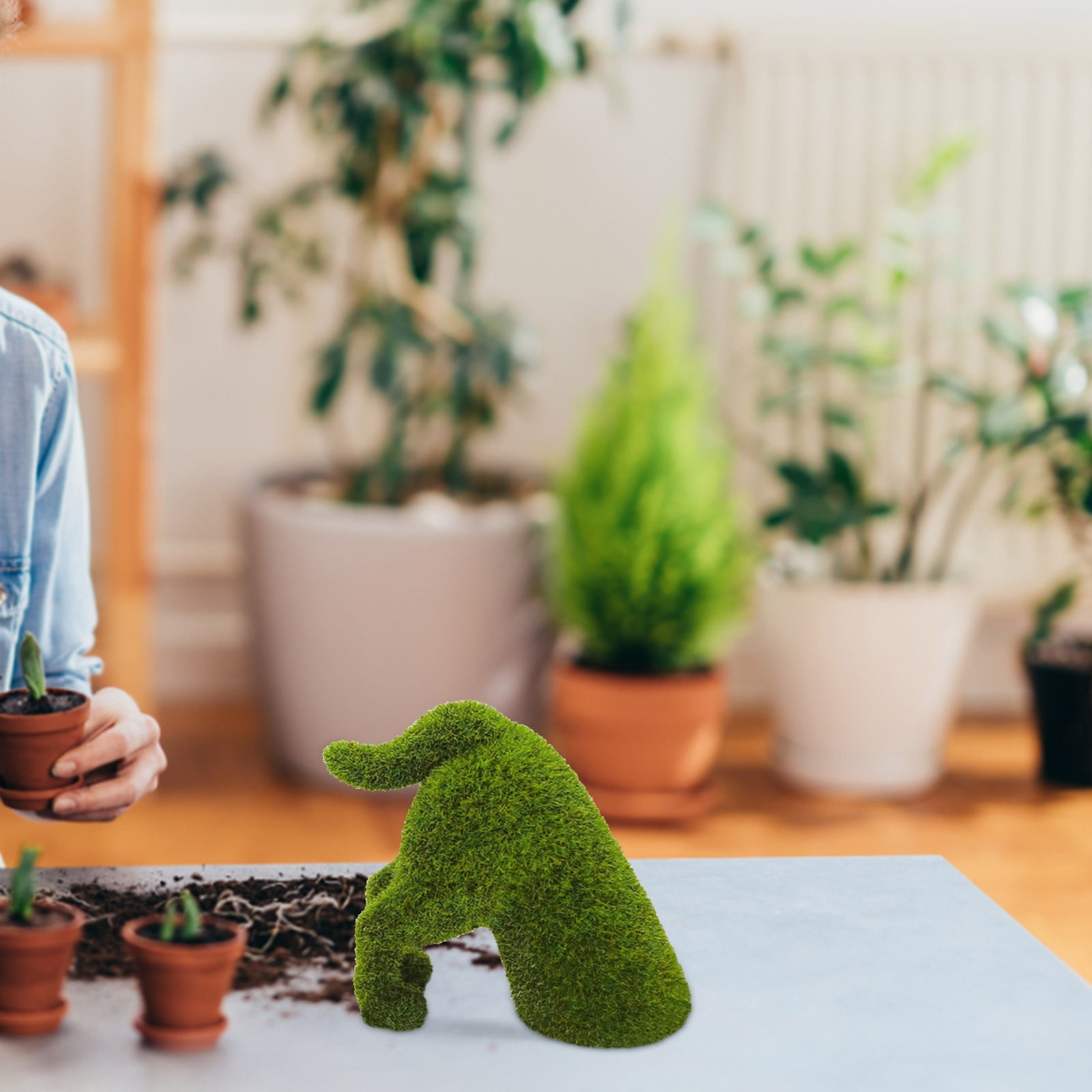 Home Flocking Animal Ornament Decorative Peeing Dog Topiary Green ...