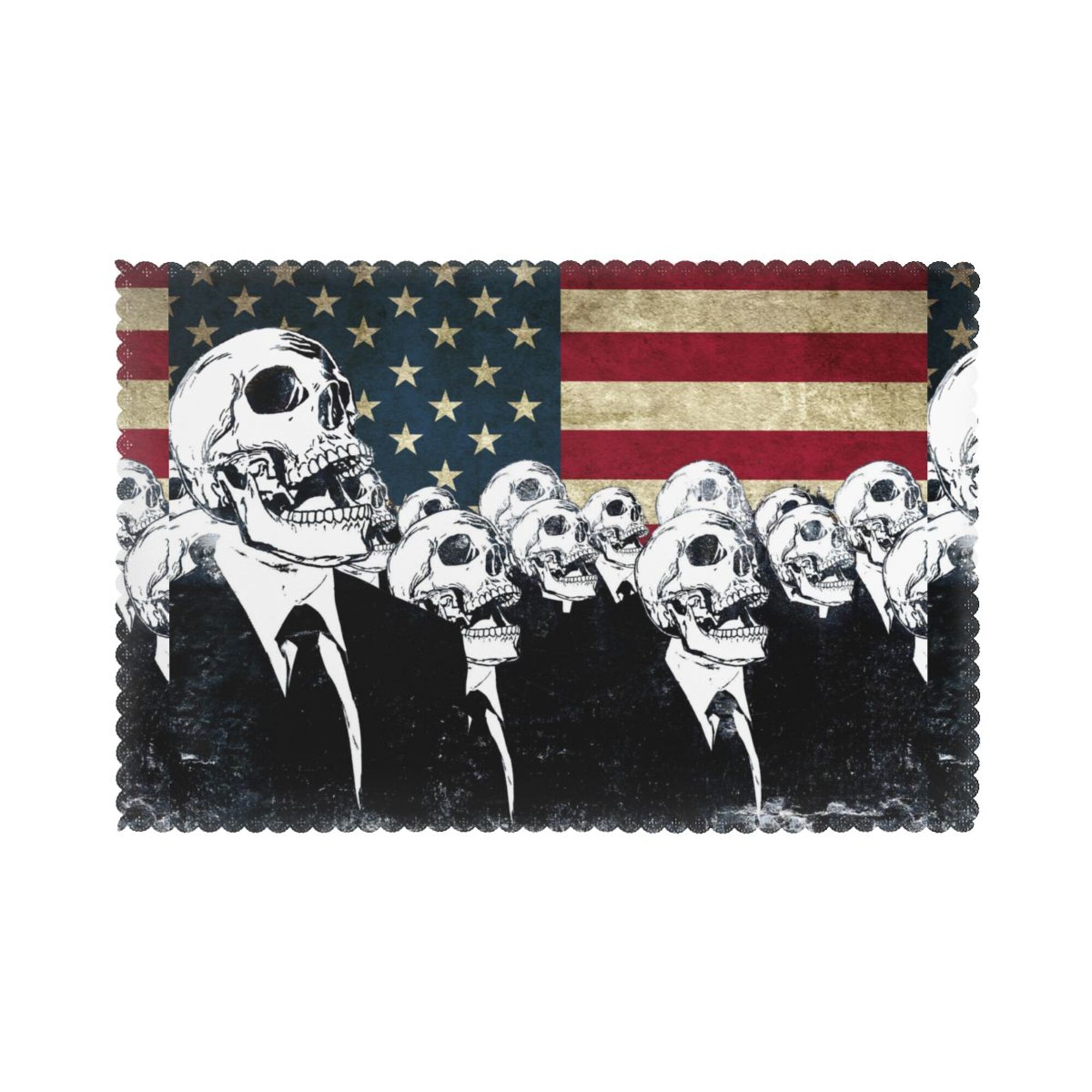 Home Skeleton Skull On Usa Flag Placemats Set Of 6 Washable Wipeable ...