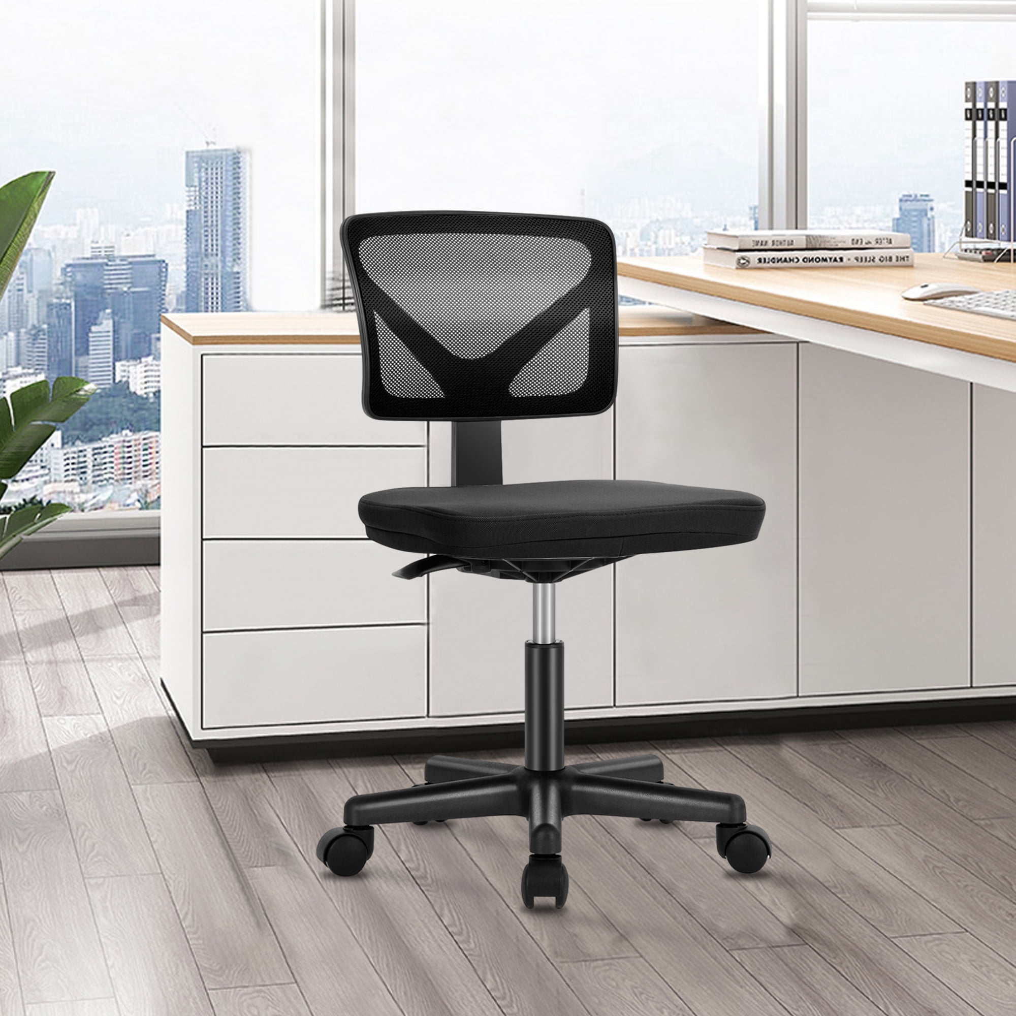 Home Small Space Office Desk Chair Armless Mesh Computer Chair Swivel ...