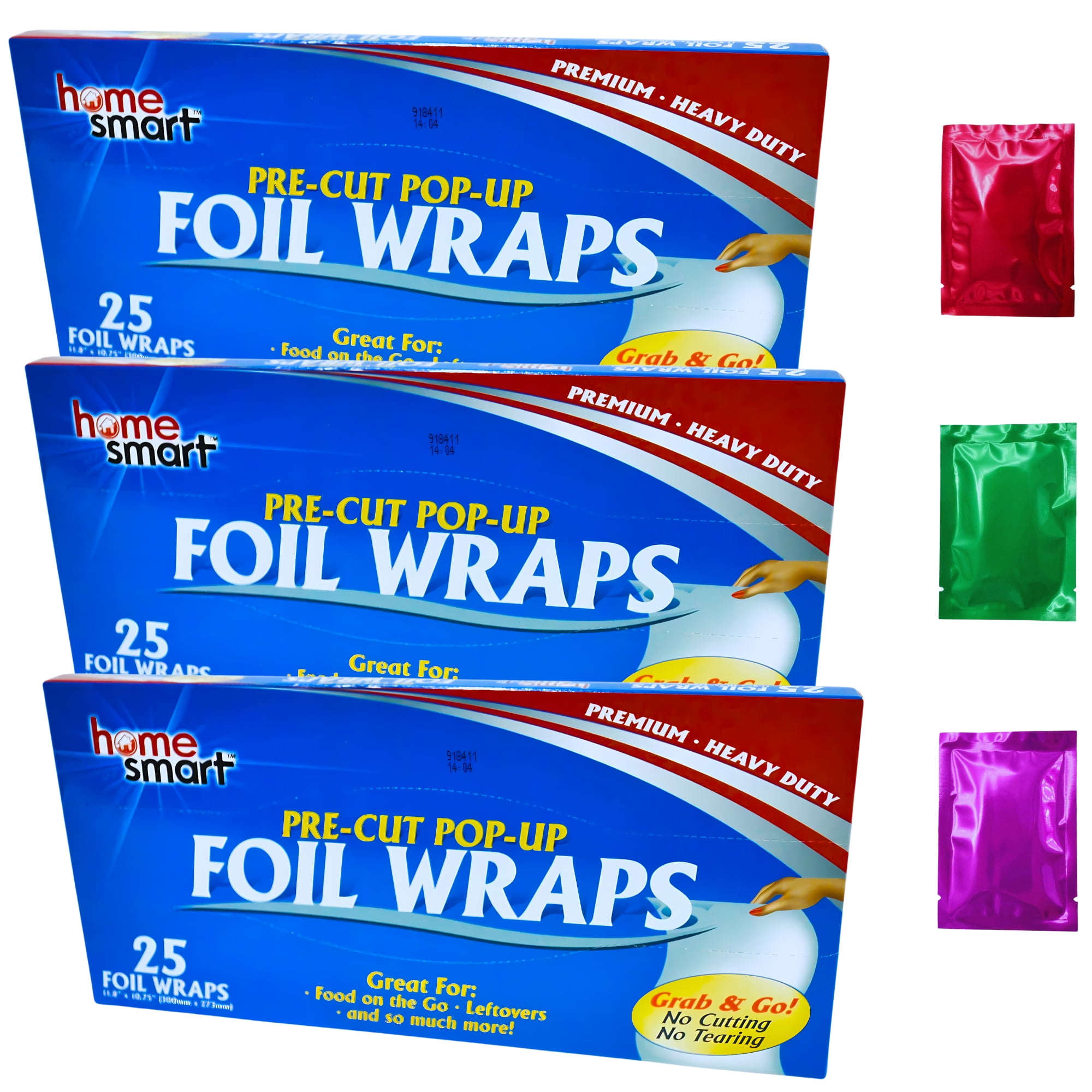 Home Smart Pre-Cut Pop-Up Foil Wraps, 11.8X10.75in ( 3 Packs, 75 Sheets ...