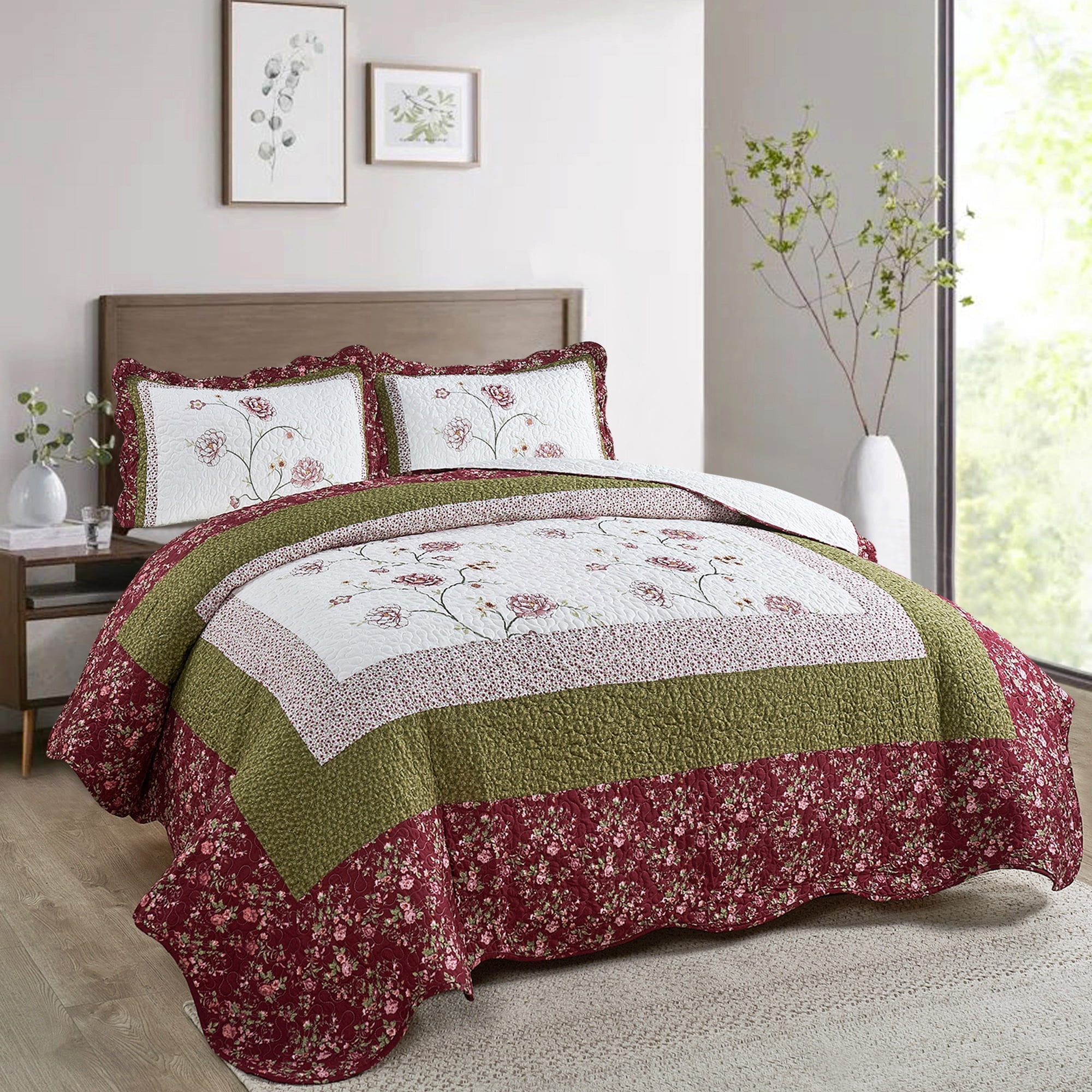 Home Soft Things 3 Piece Dorset Floral Patchwork Bedspread Set ...