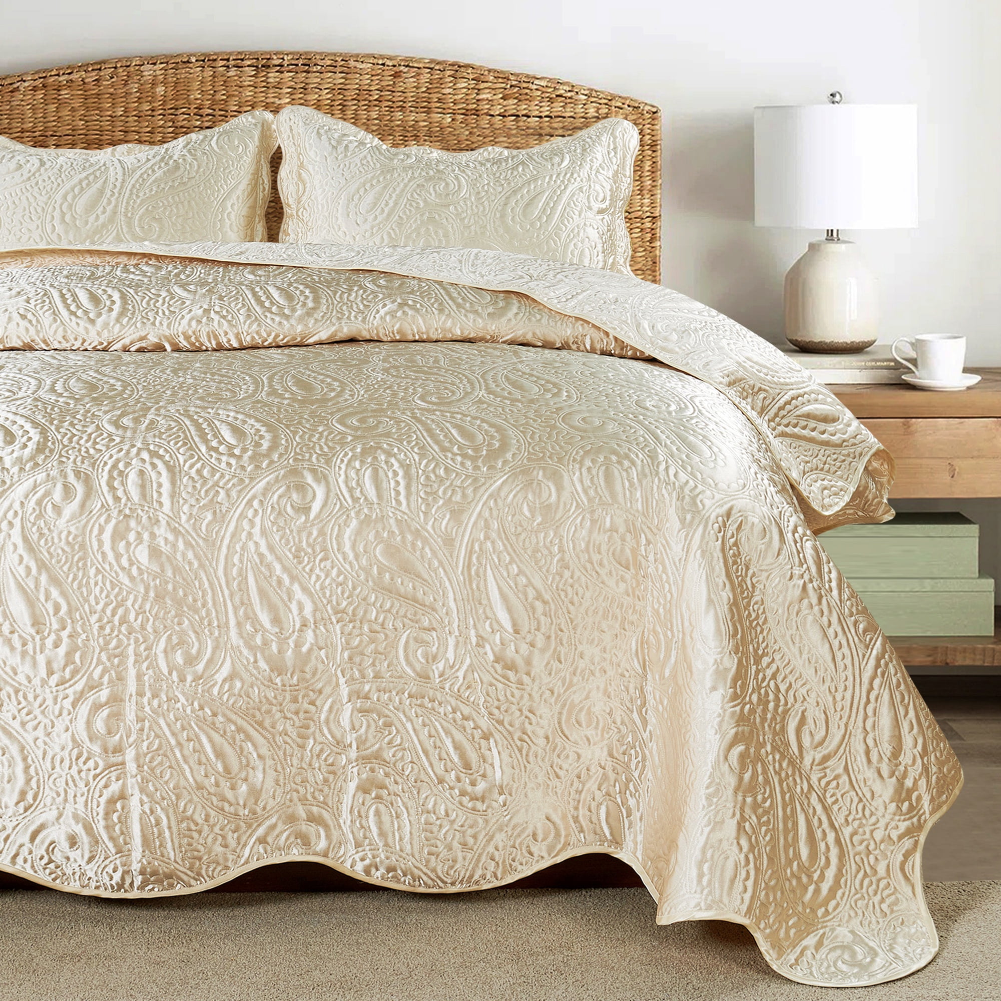 Home Soft Things 3 Piece Quilted Satin Bedspread Set - Queen 96"x96 ...