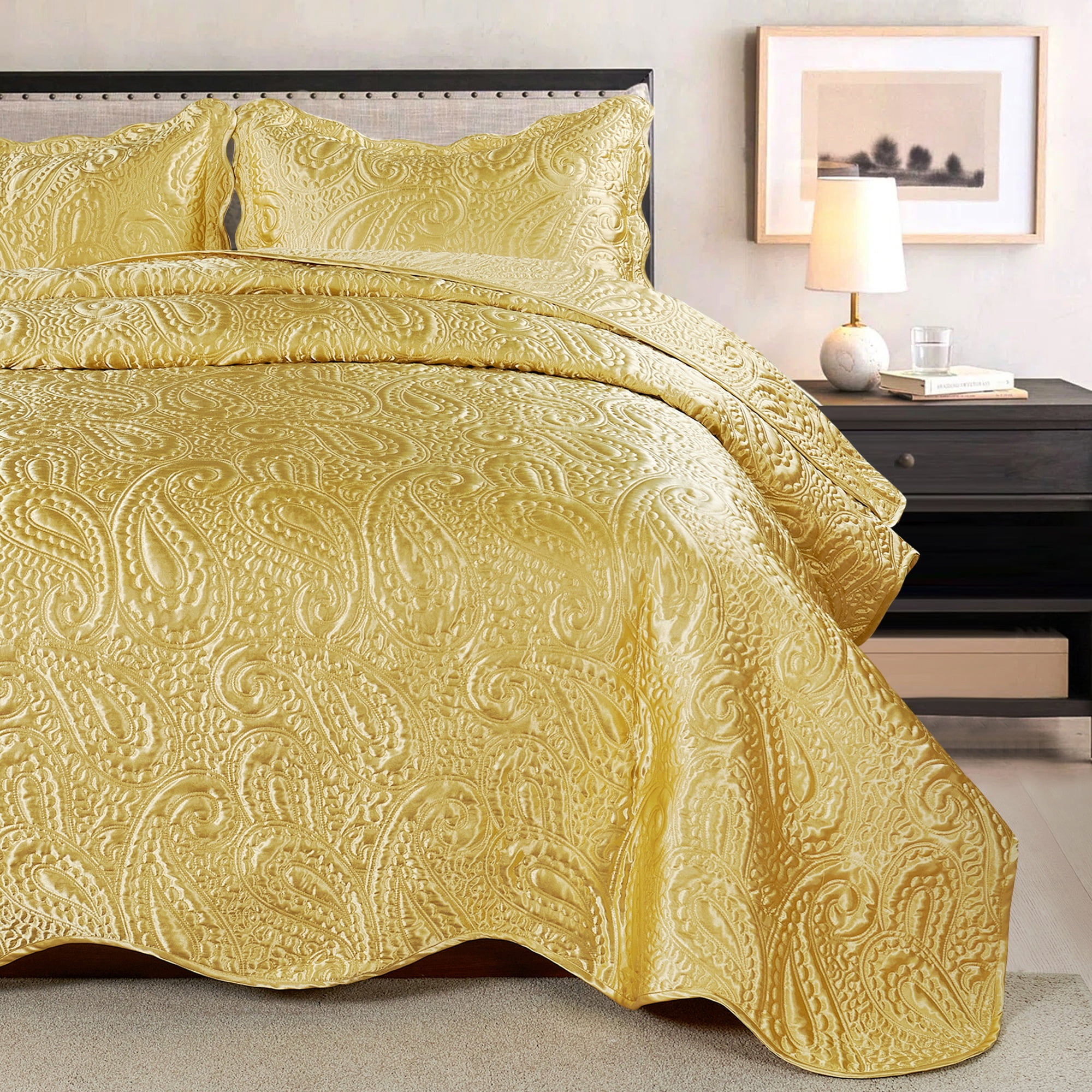 Home Soft Things 3 Piece Quilted Satin Bedspread Set - Queen 96"x96 ...