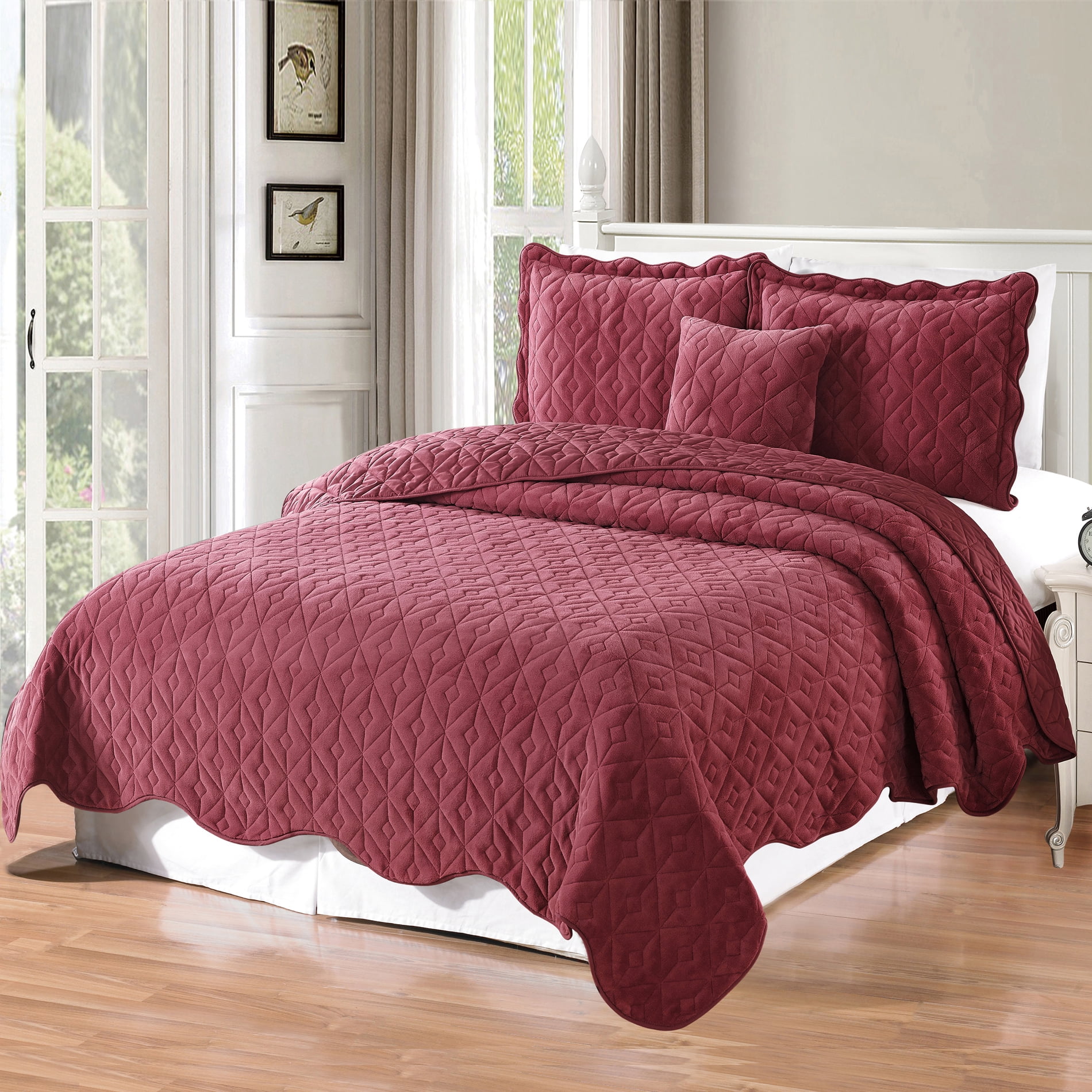Home Soft Things 4 Piece Diamond Square Bedspread Quilts Set - Brick ...