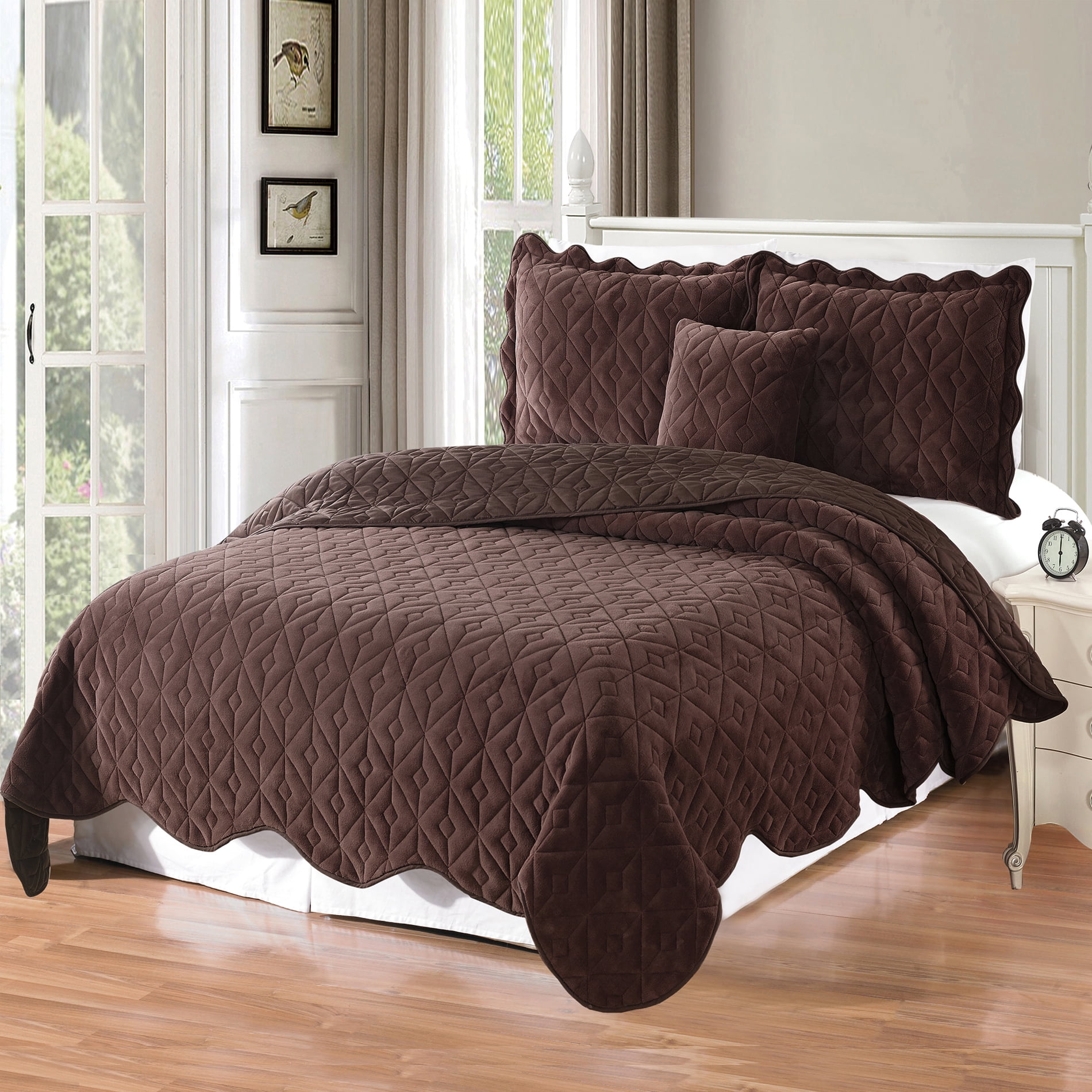 Home Soft Things 4 Piece Diamond Square Bedspread Quilts Set - Chestnut ...