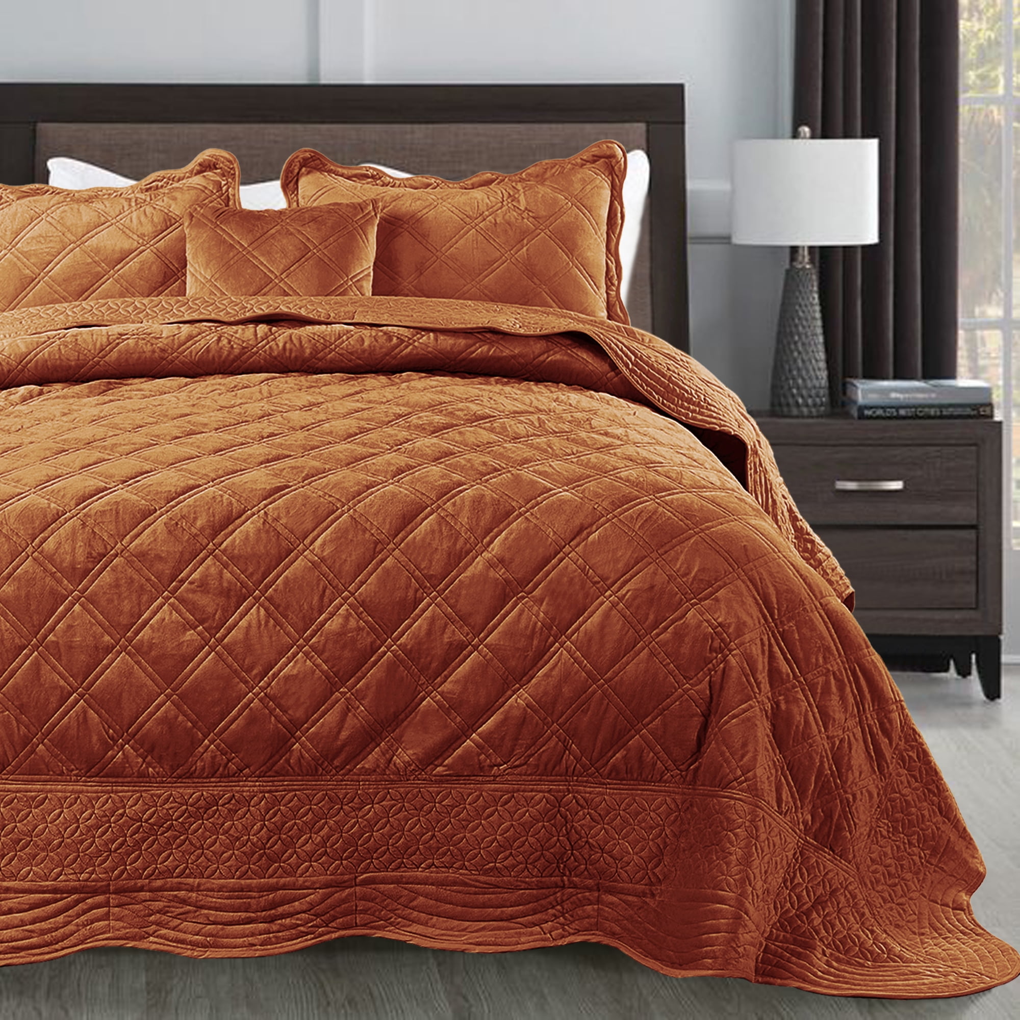 Home Soft Things 4 Piece Supersoft Microplush Bedspread Set - Brick ...
