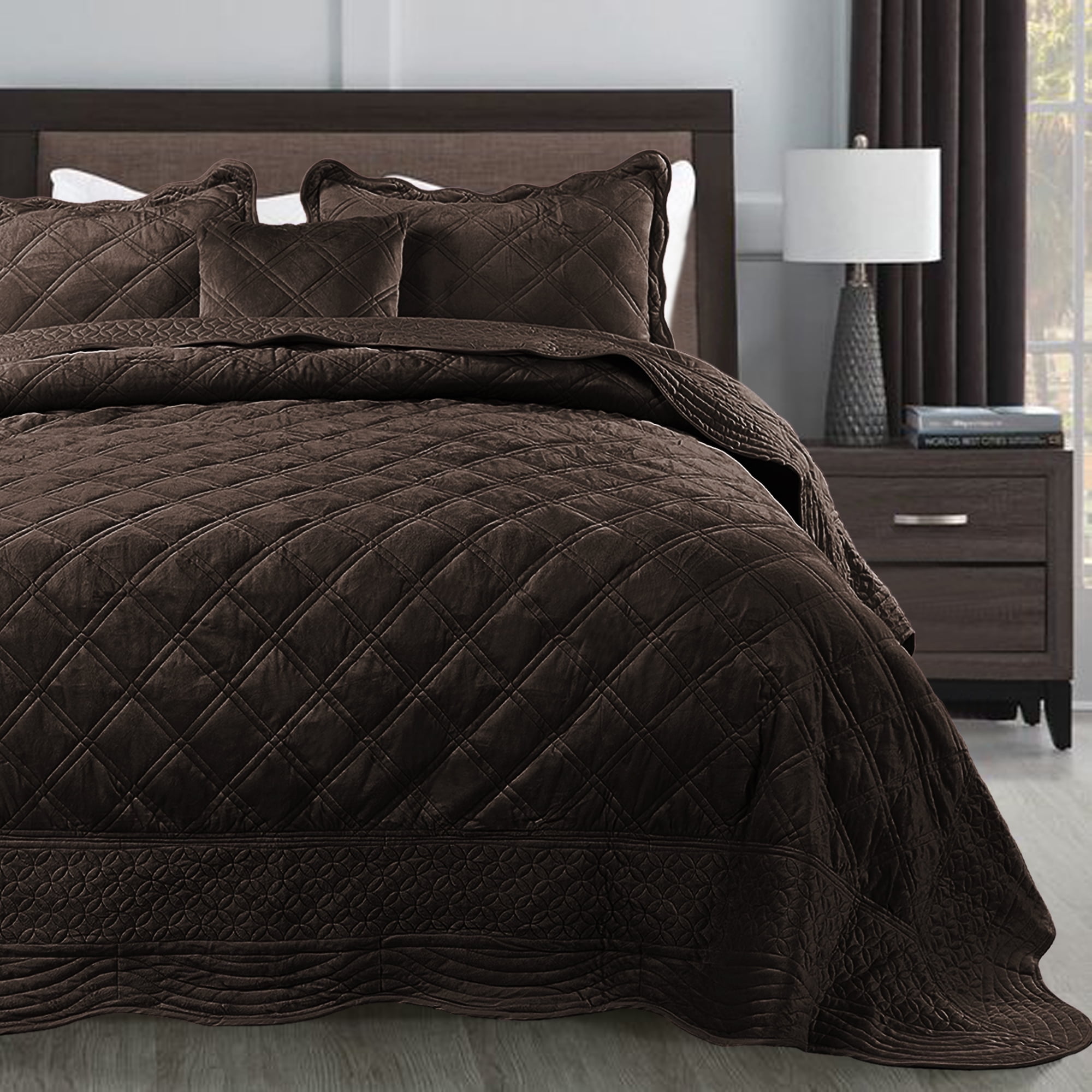 Home Soft Things Supersoft Microplush Bedspread Set, Chocolate ...