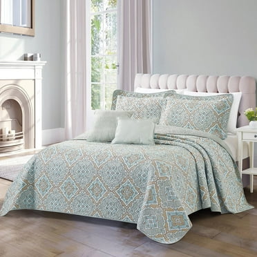 Home Soft Things 5 Piece Printed Microfiber Quilts Bedspread Set - LA ...