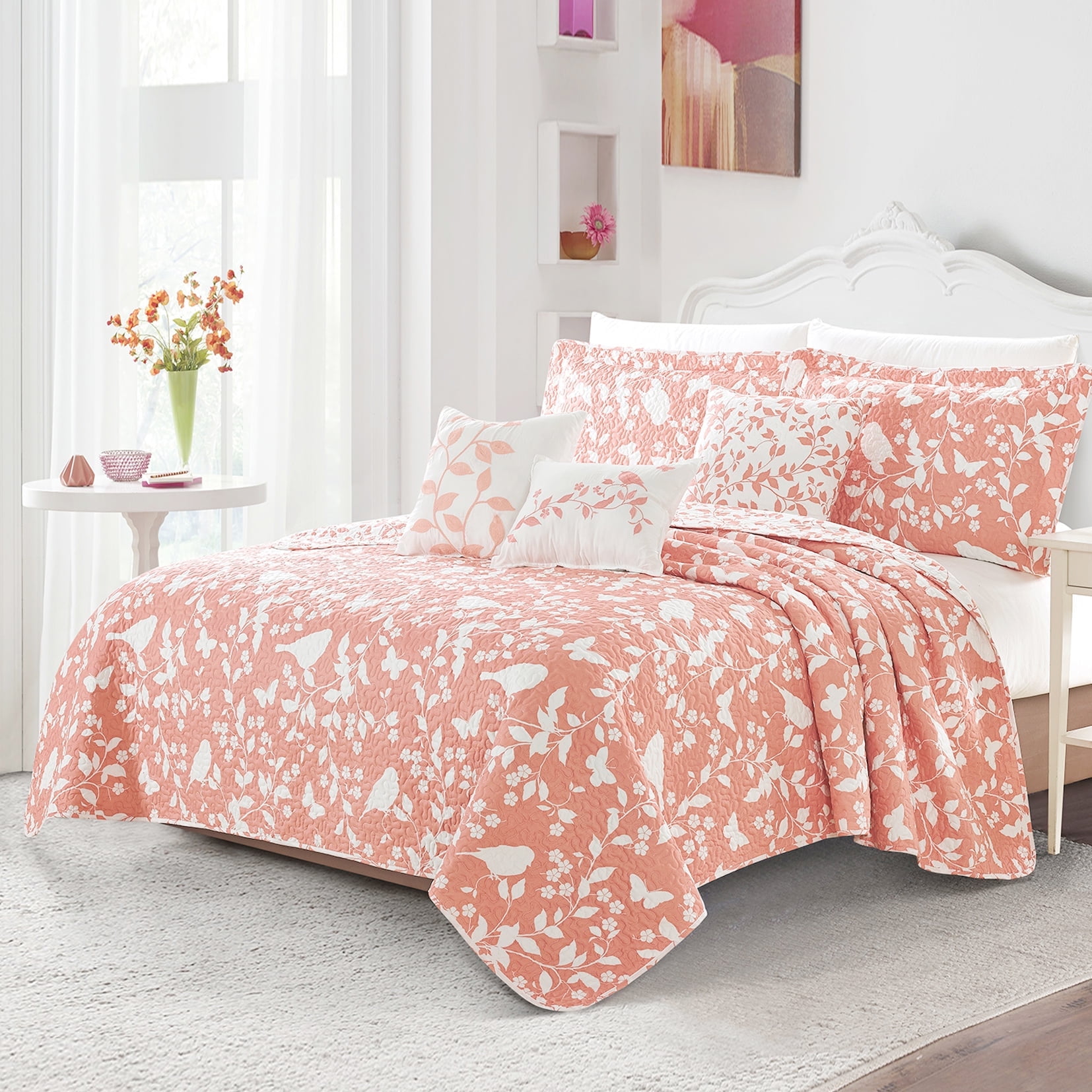 Home Soft Things 6 Piece Printed Microfiber Quilt Bedspread Set ...