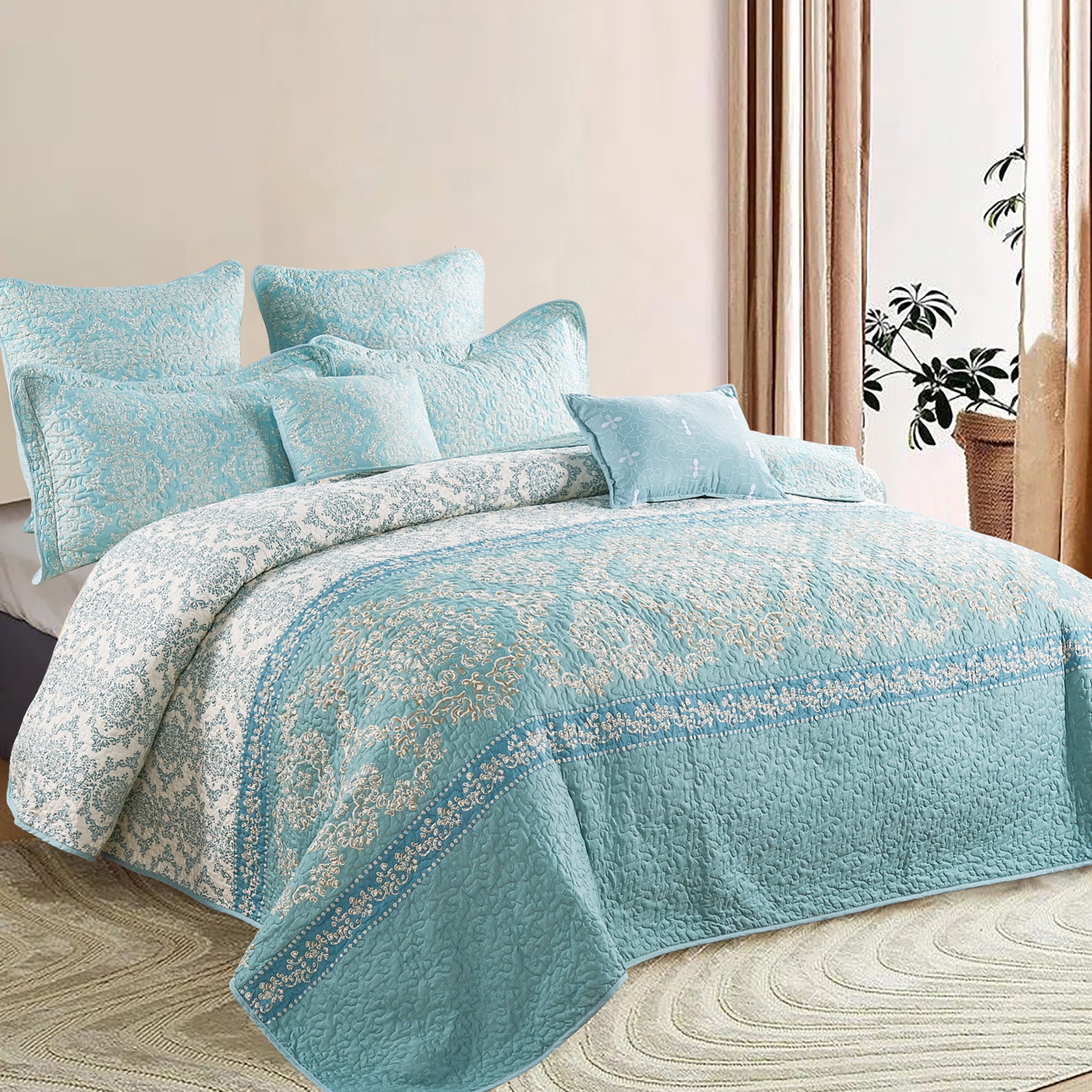 Home Soft Things King 7 Piece Microfiber Quilt Set - Mystic Teal ...