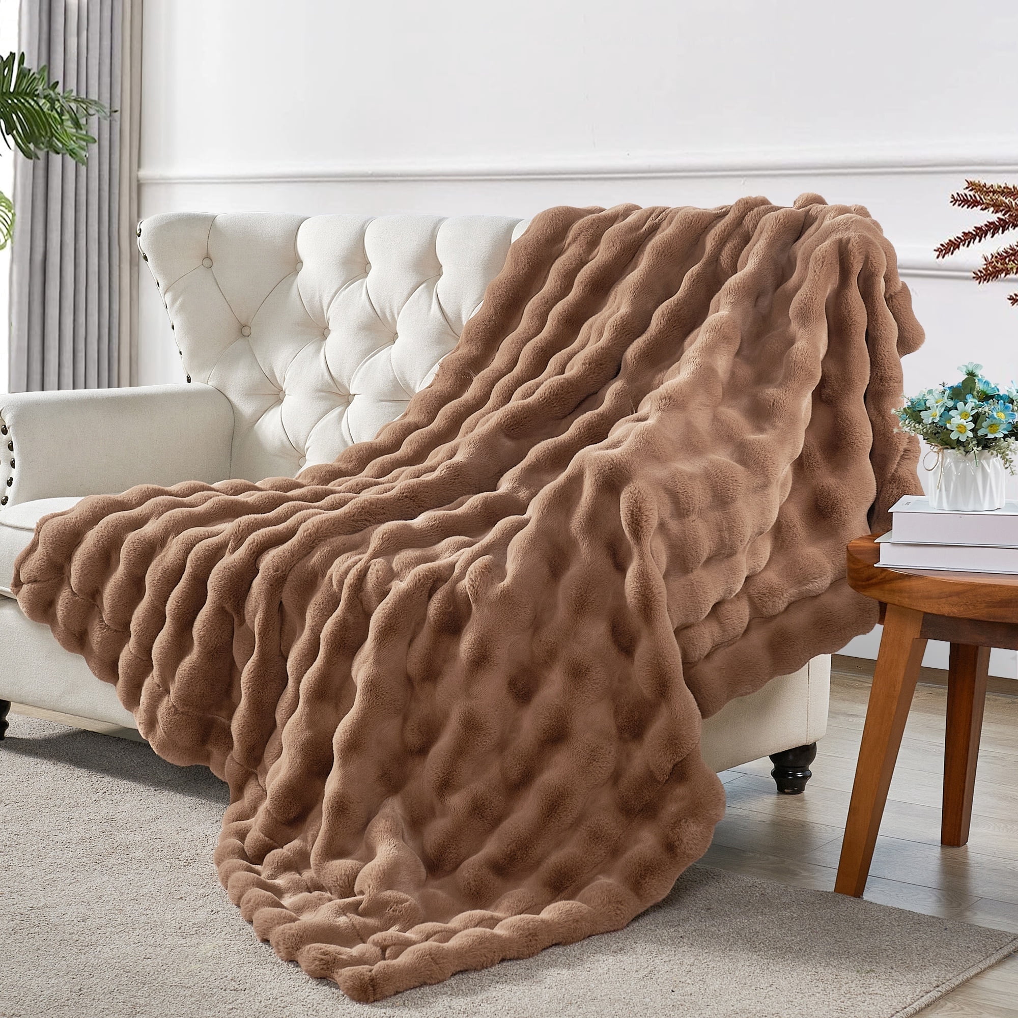 Home Soft Things Bubble Textured Faux Fur Throw Blanket, Cozy ...