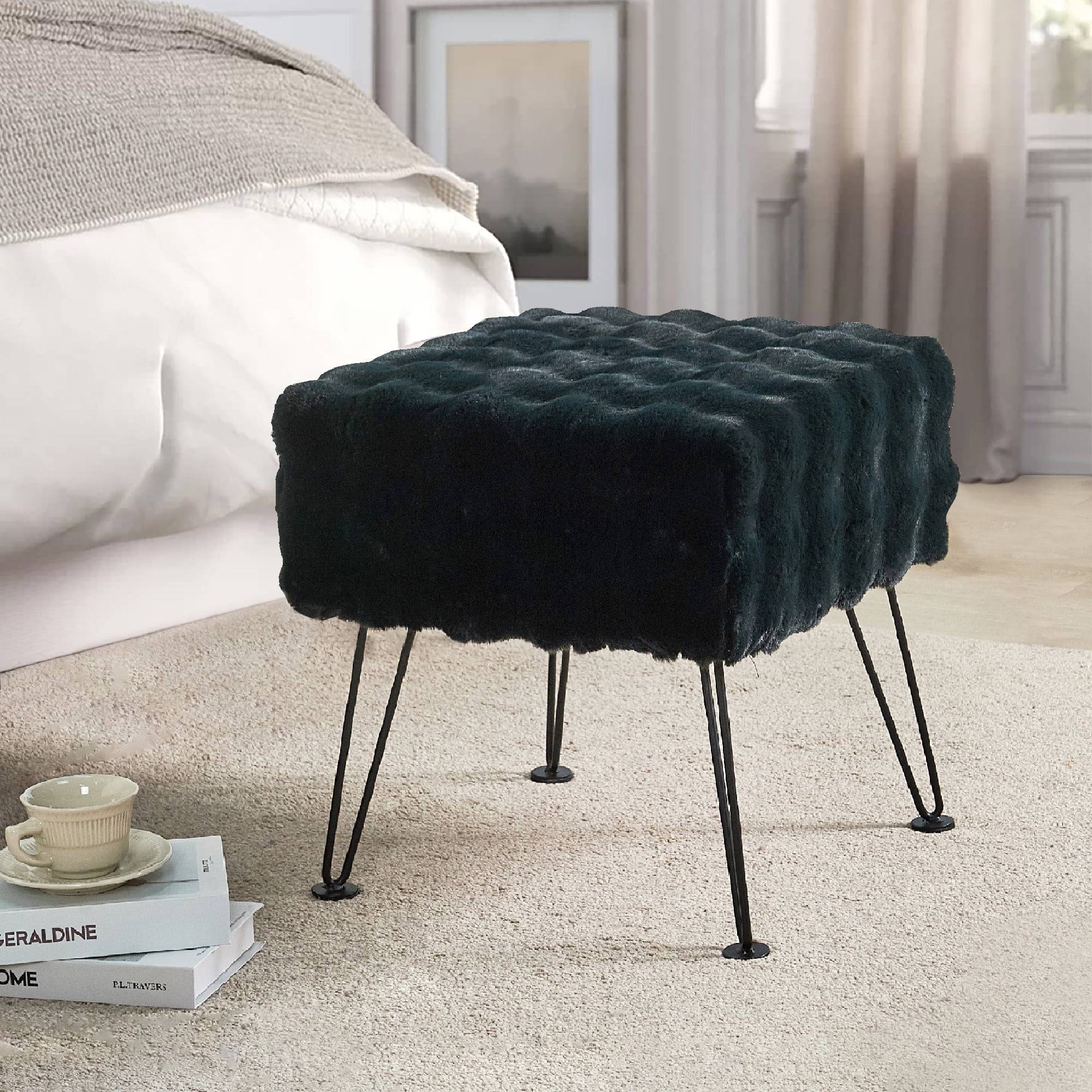 Home Soft Things Bubble Textured Stool Ottoman - Black - 17'' x 17'' x ...