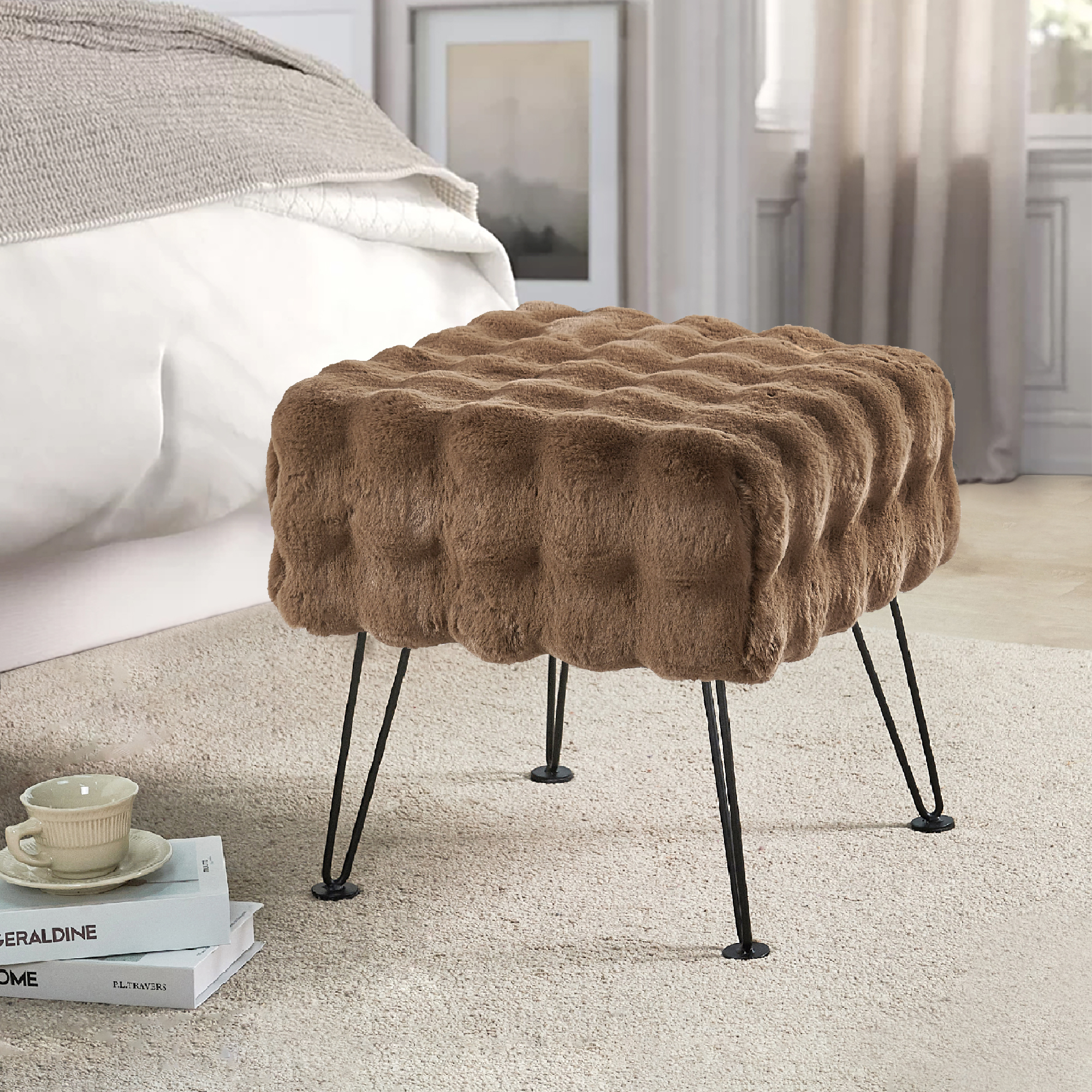 Home Soft Things Bubble Textured Stool Ottoman - Taupe - 17'' x 17'' x ...