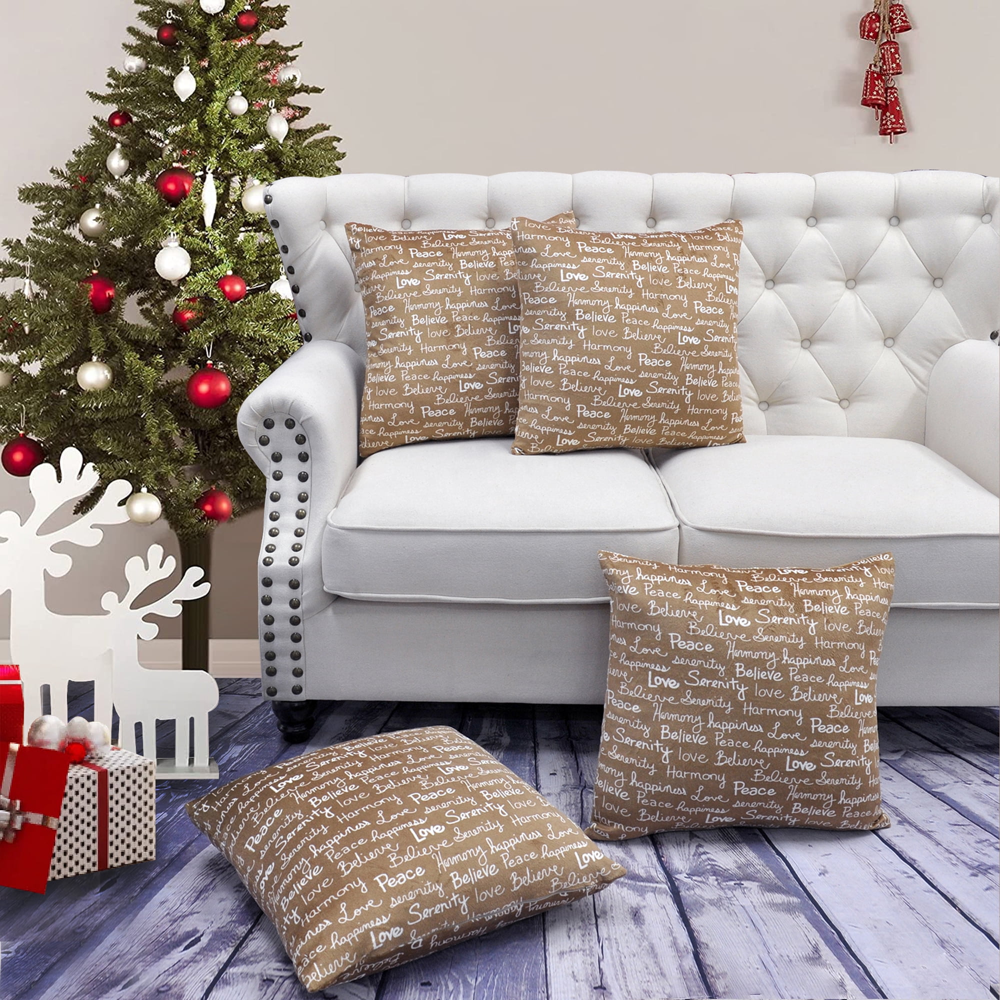 Home Soft Things Christmas Throw Pillow Cover 4 Piece Set - Peace ...