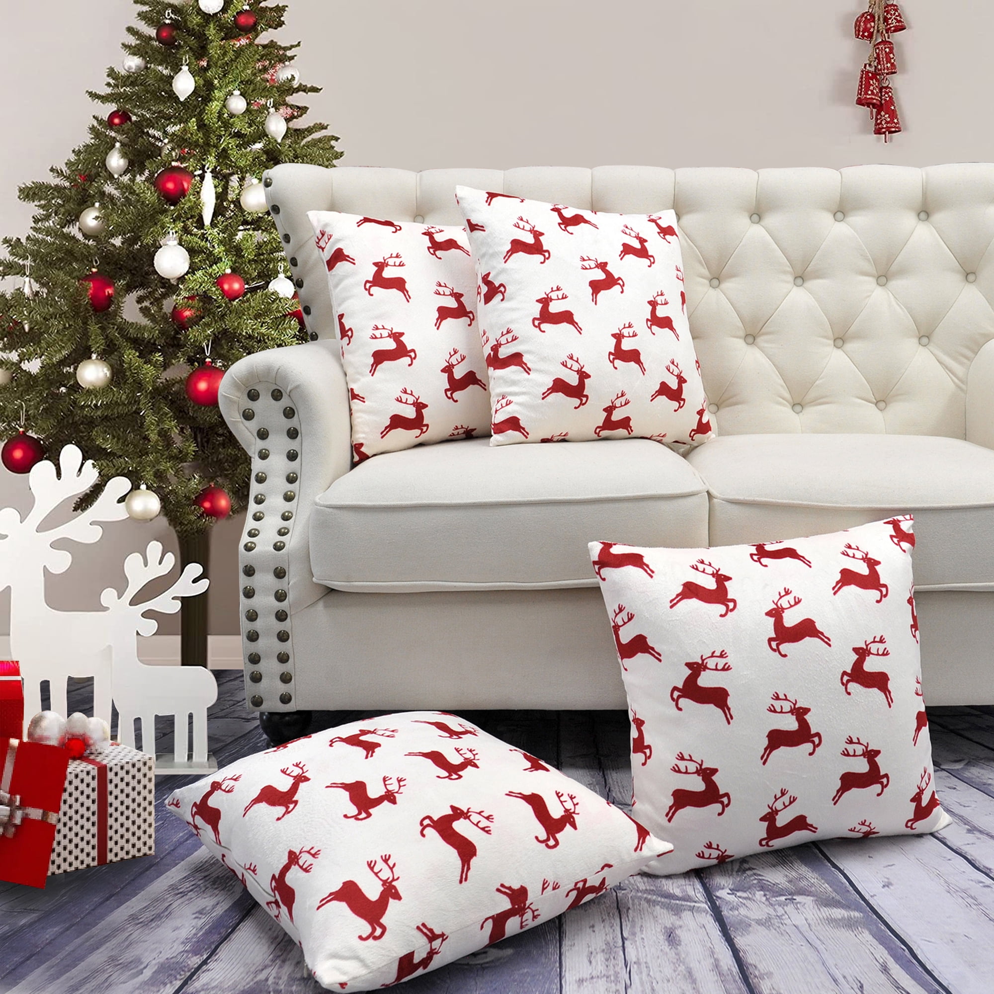 Home Soft Things Christmas Throw Pillow Cover 4 Piece Set - Red Deer ...