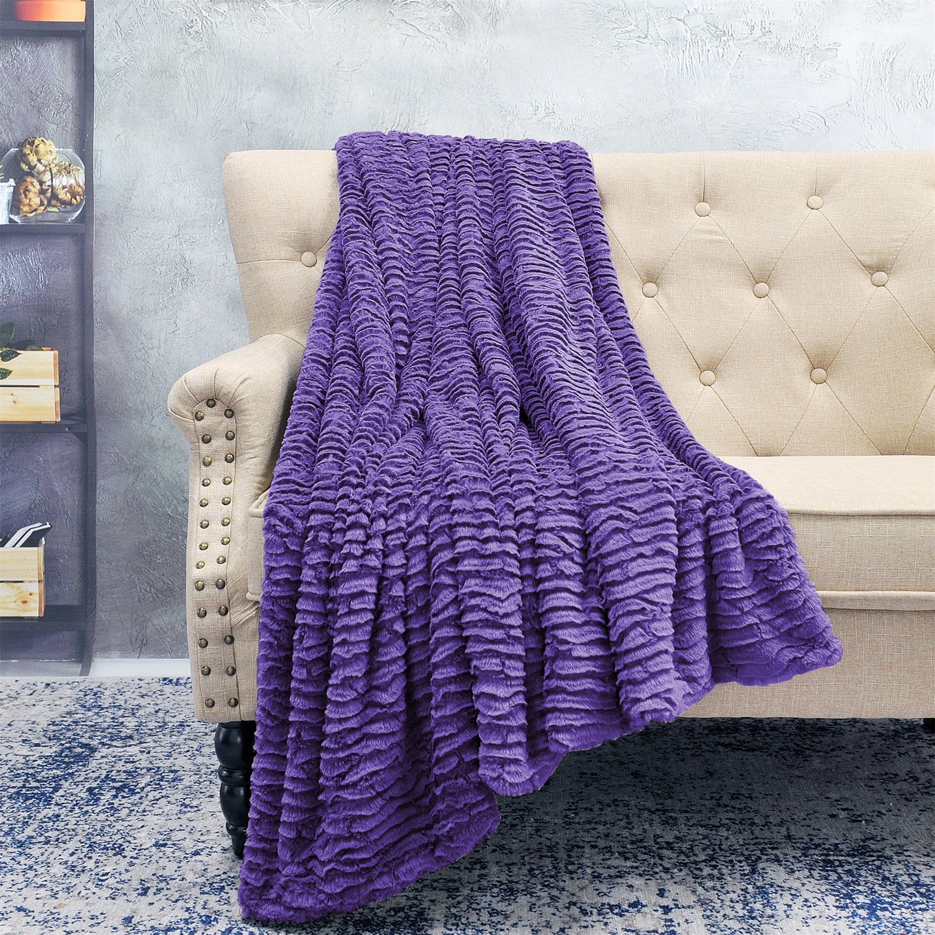 Home Soft Things Colleen Air Brushed Faux Fur Throw Blanket Luxury Soft ...