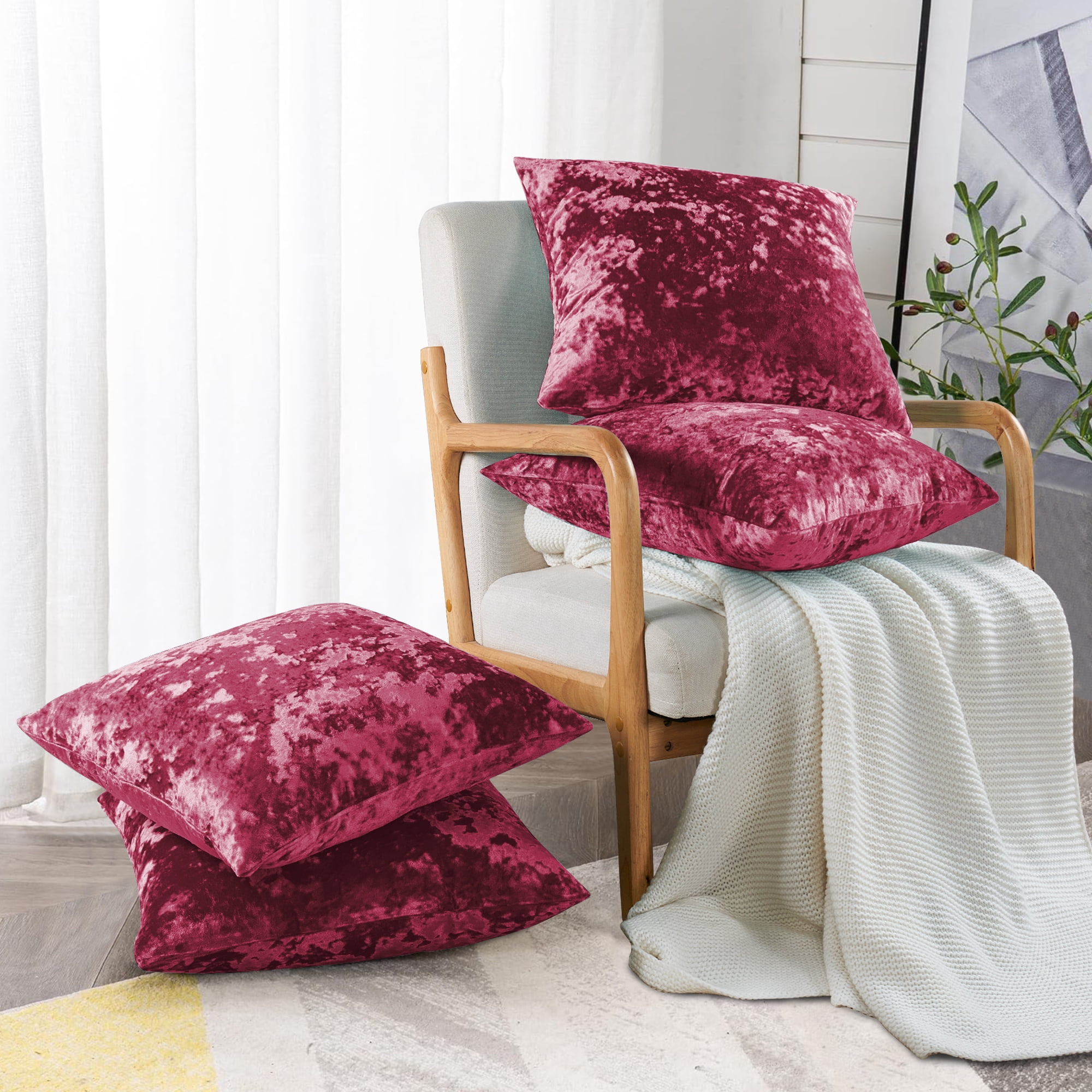 Home Soft Things Crushed Velvet 4 Piece Throw Pillow Cover Set - Garnet ...