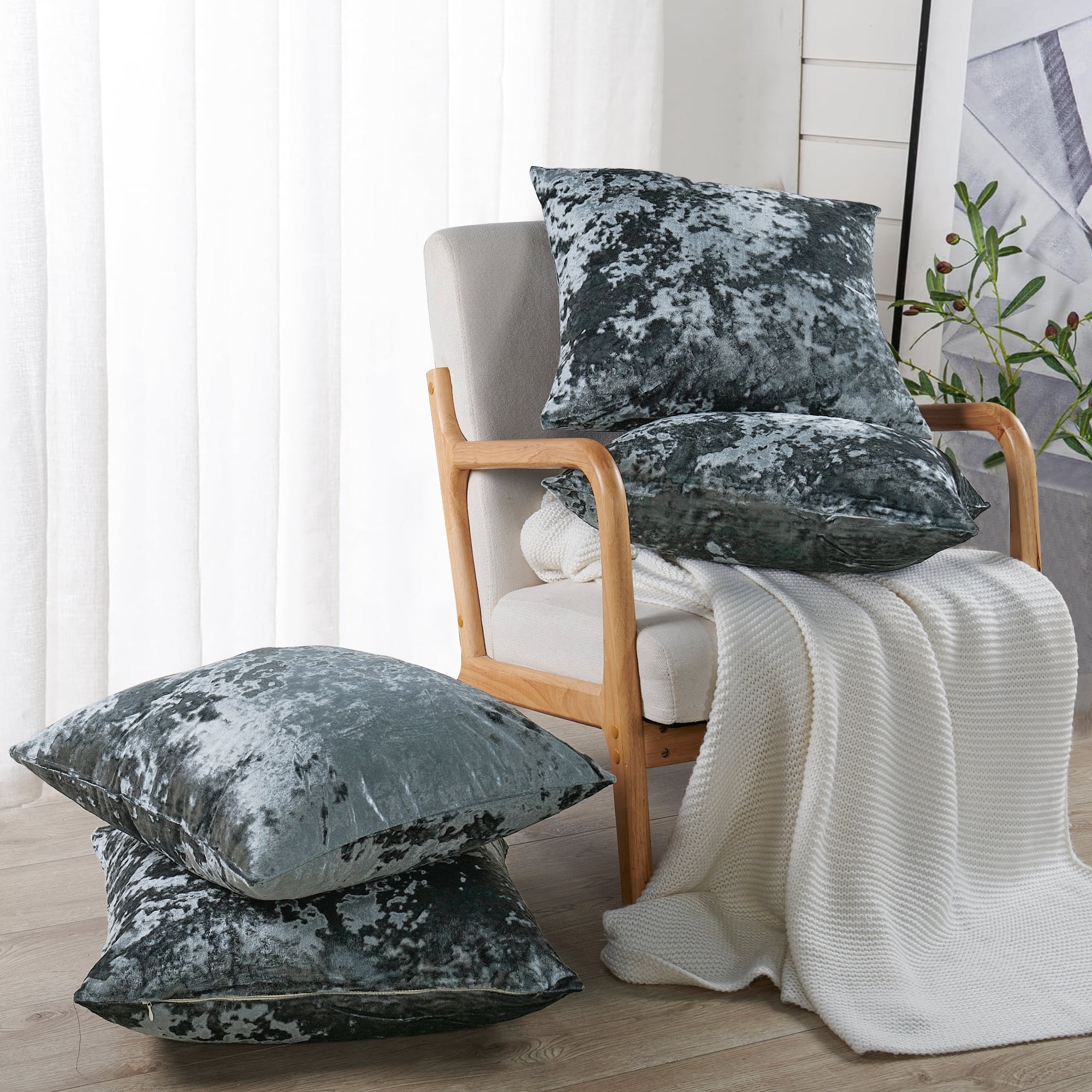 Home Soft Things Crushed Velvet 4 Piece Throw Pillow Cover Set - Gun ...