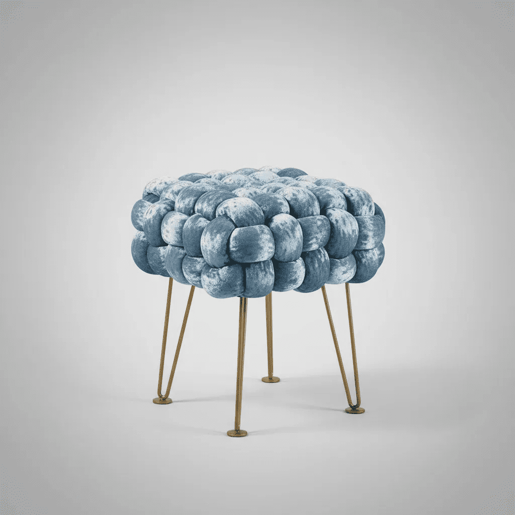Home Soft Things Crushed Velvet Pouf Stool Ottoman - Blue Mirage ...