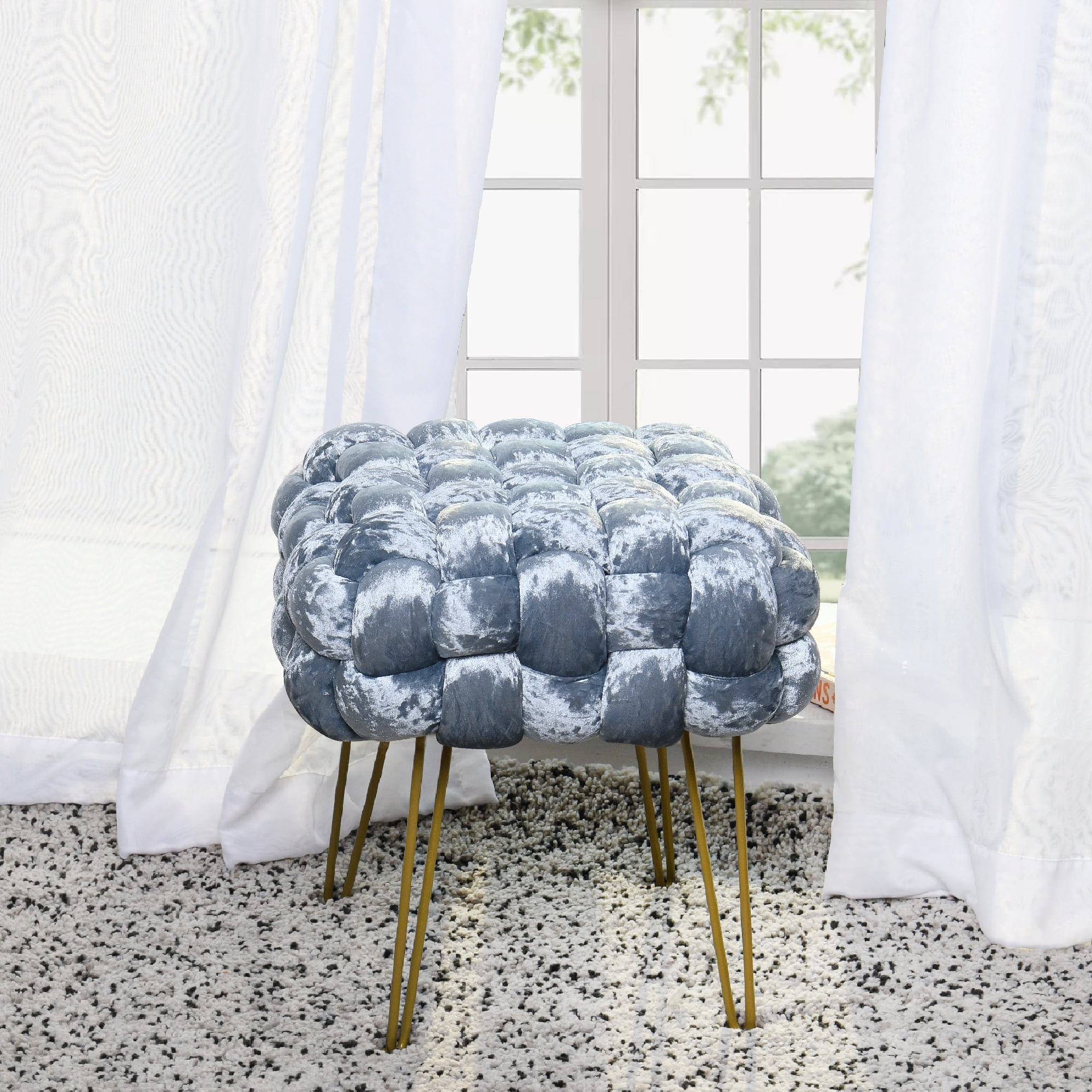 Home Soft Things Crushed Velvet Pouf Stool Ottoman - Blue Mirage ...