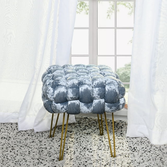 Home Soft Things Crushed Velvet Pouf Stool Ottoman - Blue Mirage ...
