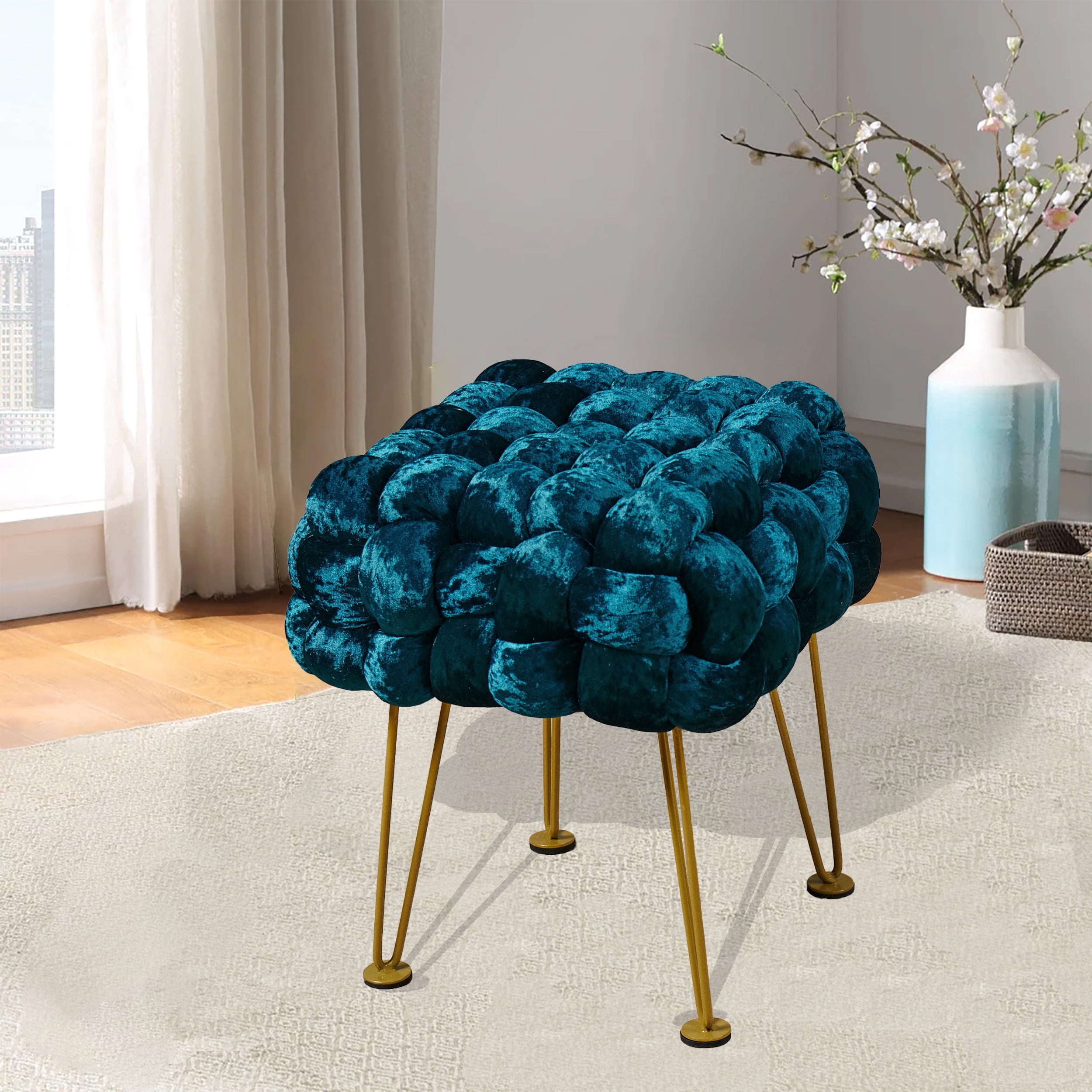 Home Soft Things Crushed Velvet Pouf Stool Ottoman - Dark Teal ...