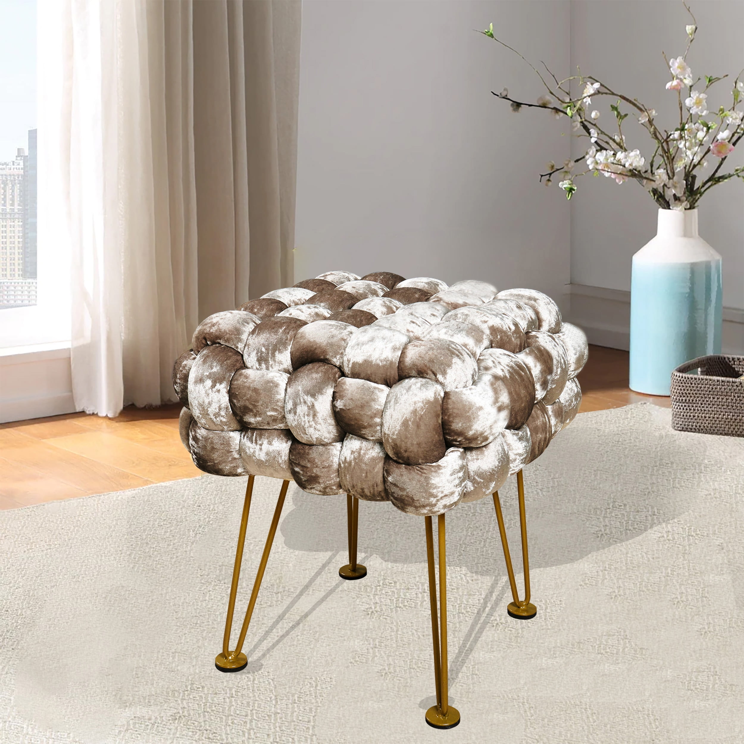 Home Soft Things Crushed Velvet Pouf Stool Ottoman - Simply Taupe ...