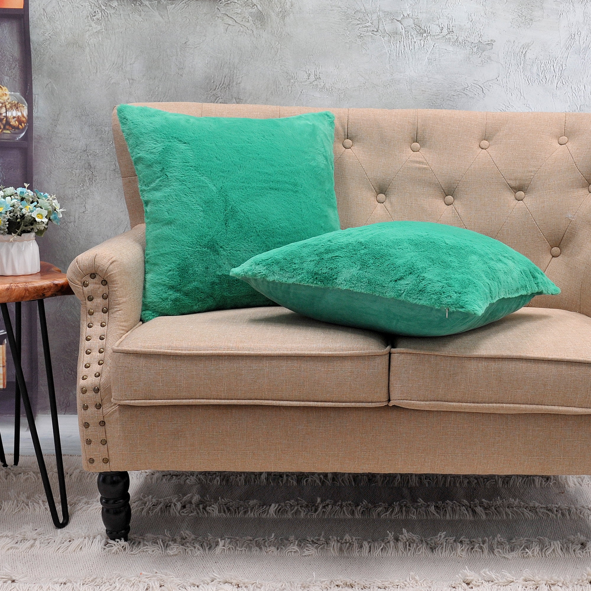 Home Soft Things Decorative Solid Fauxfur Square Pillow Covers set of 2 ...