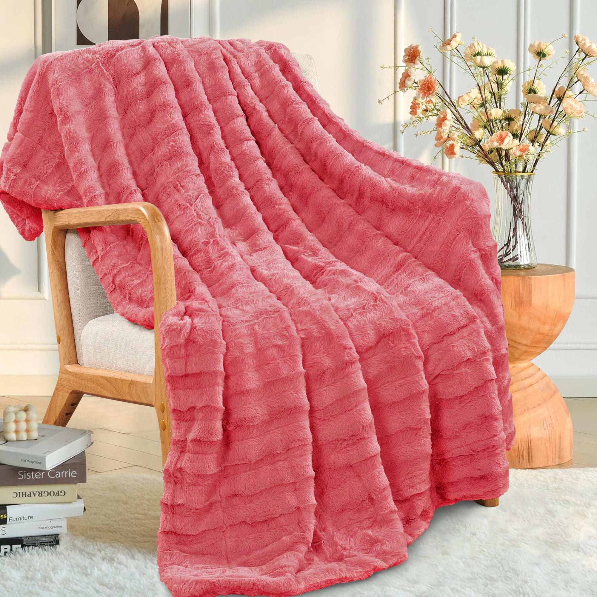 Home Soft Things Derby Double Sided Fauxfur Throw Spice Coral Faux Fur ...