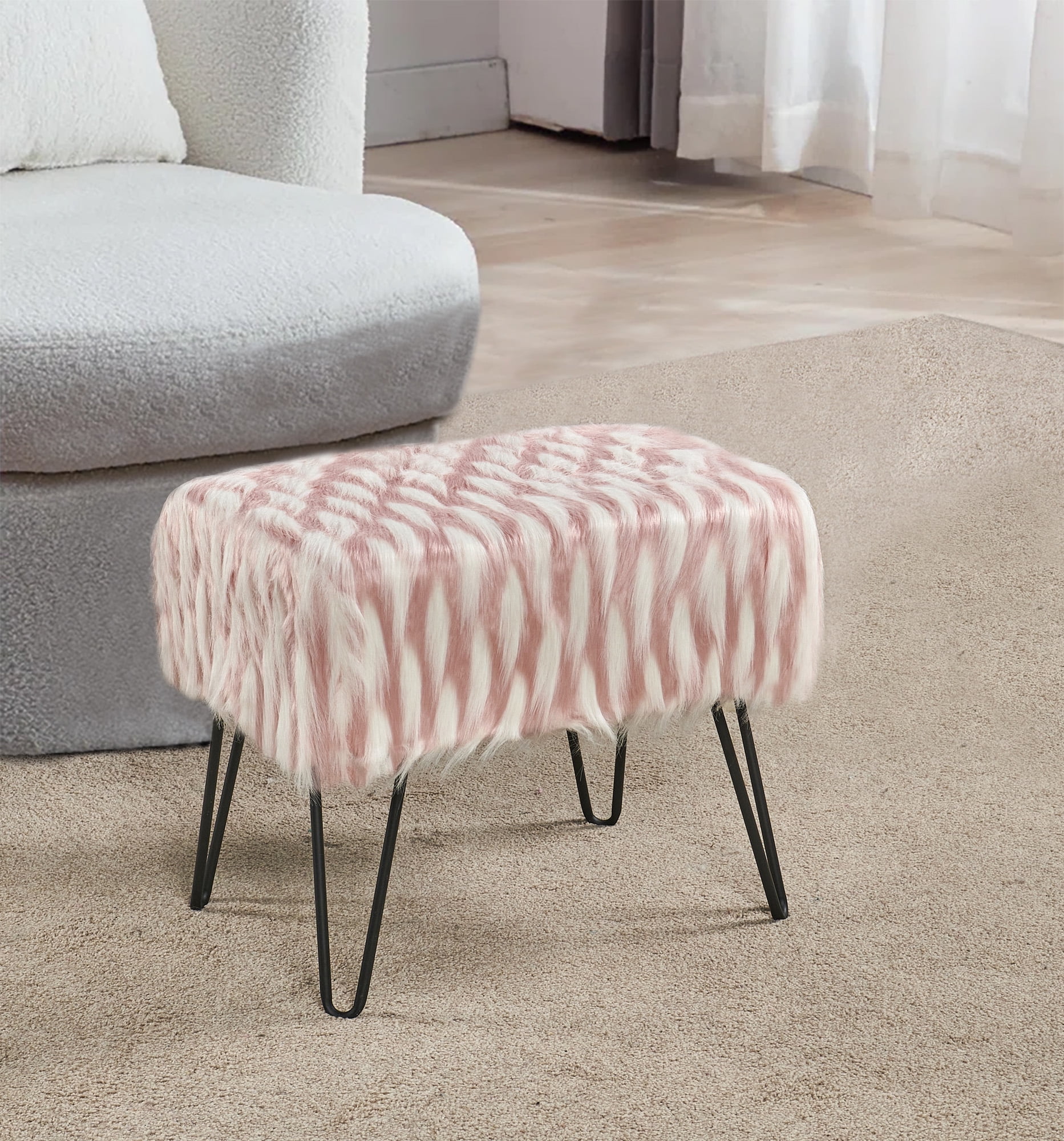 Home Soft Things Feathery Fauxfur Ottoman Pink - Walmart.com