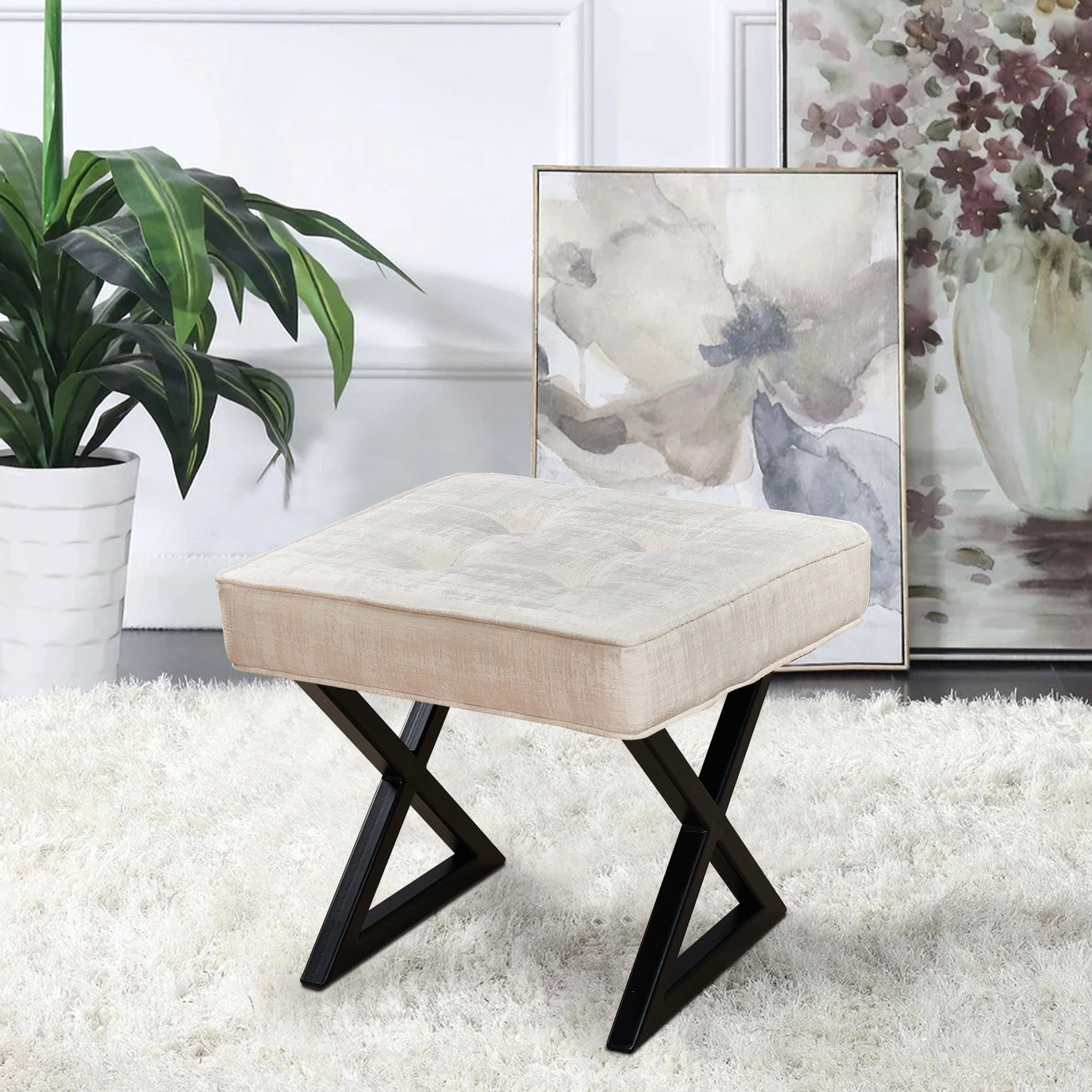 Home Soft Things Gardenia Textured Velvet Vanity Stool Ottoman ...