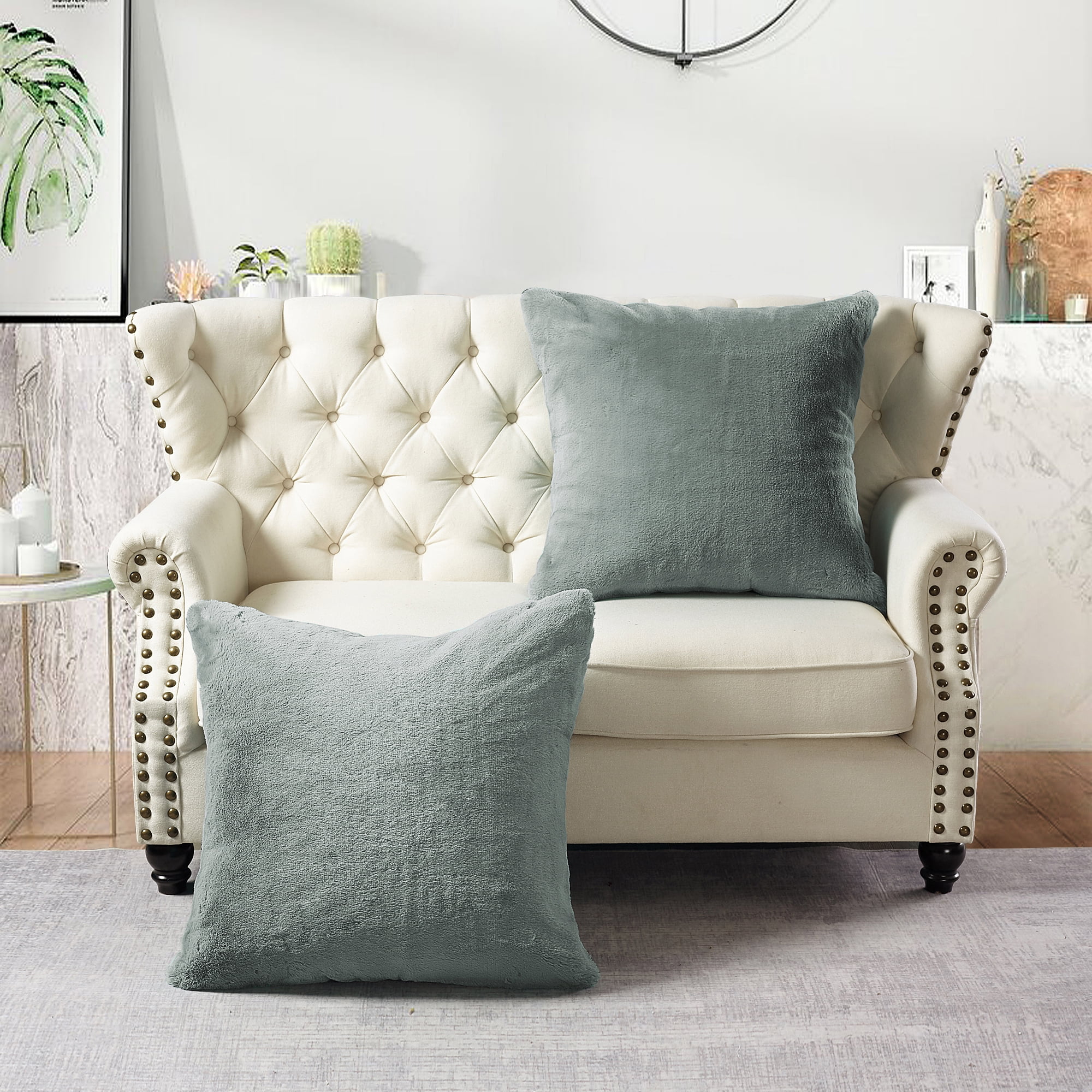 Home Soft Things Heavy Faux Fur 2 Piece Throw Pillow Cover Set - Silver ...