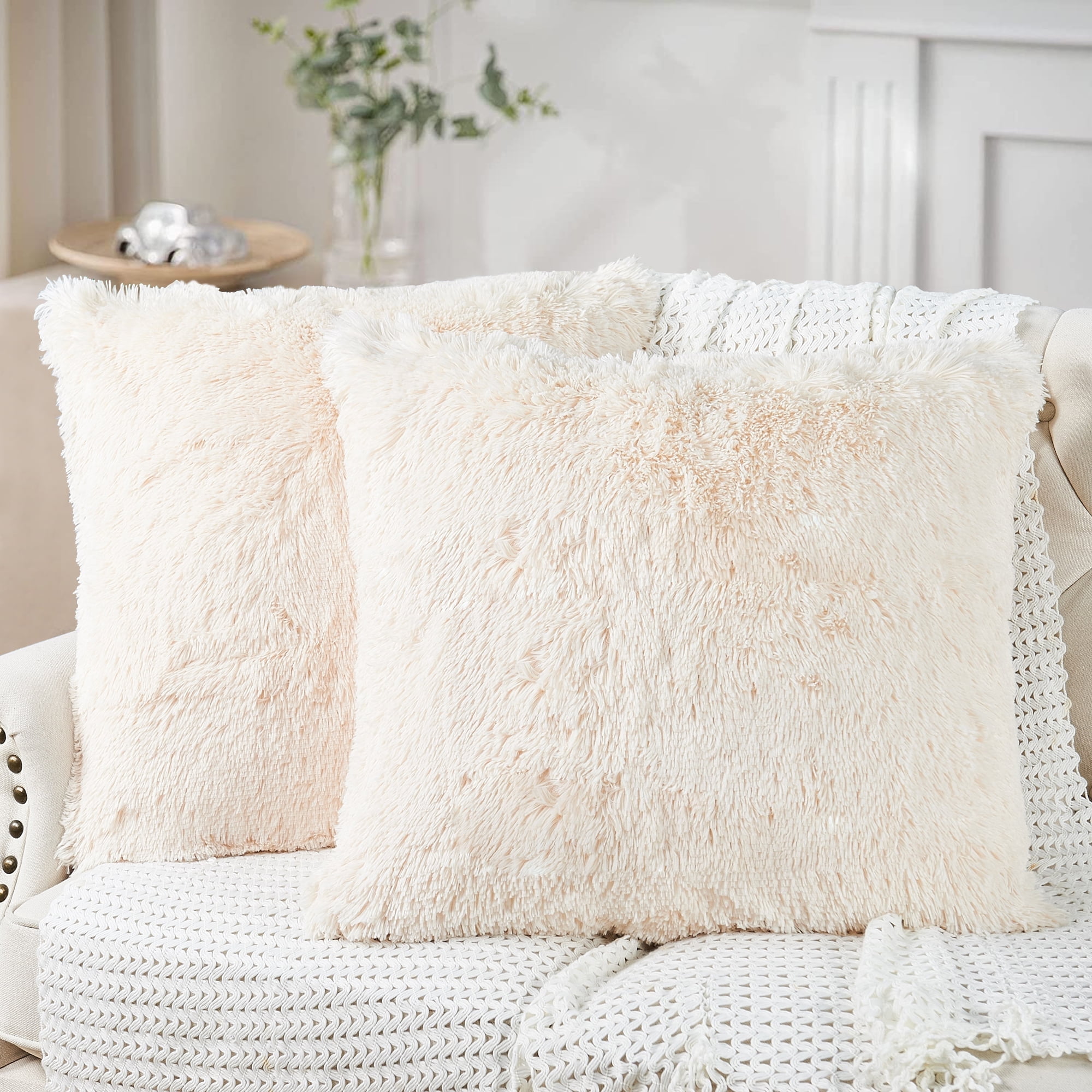 Home Soft Things Luxury Shaggy Faux Fur Throw Pillow Cases, Ultra Soft ...