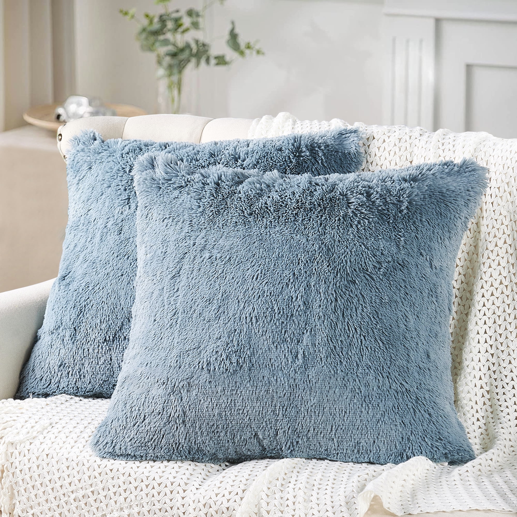 Home Soft Things Luxury Shaggy Faux Fur Throw Pillow Cases, Ultra Soft ...