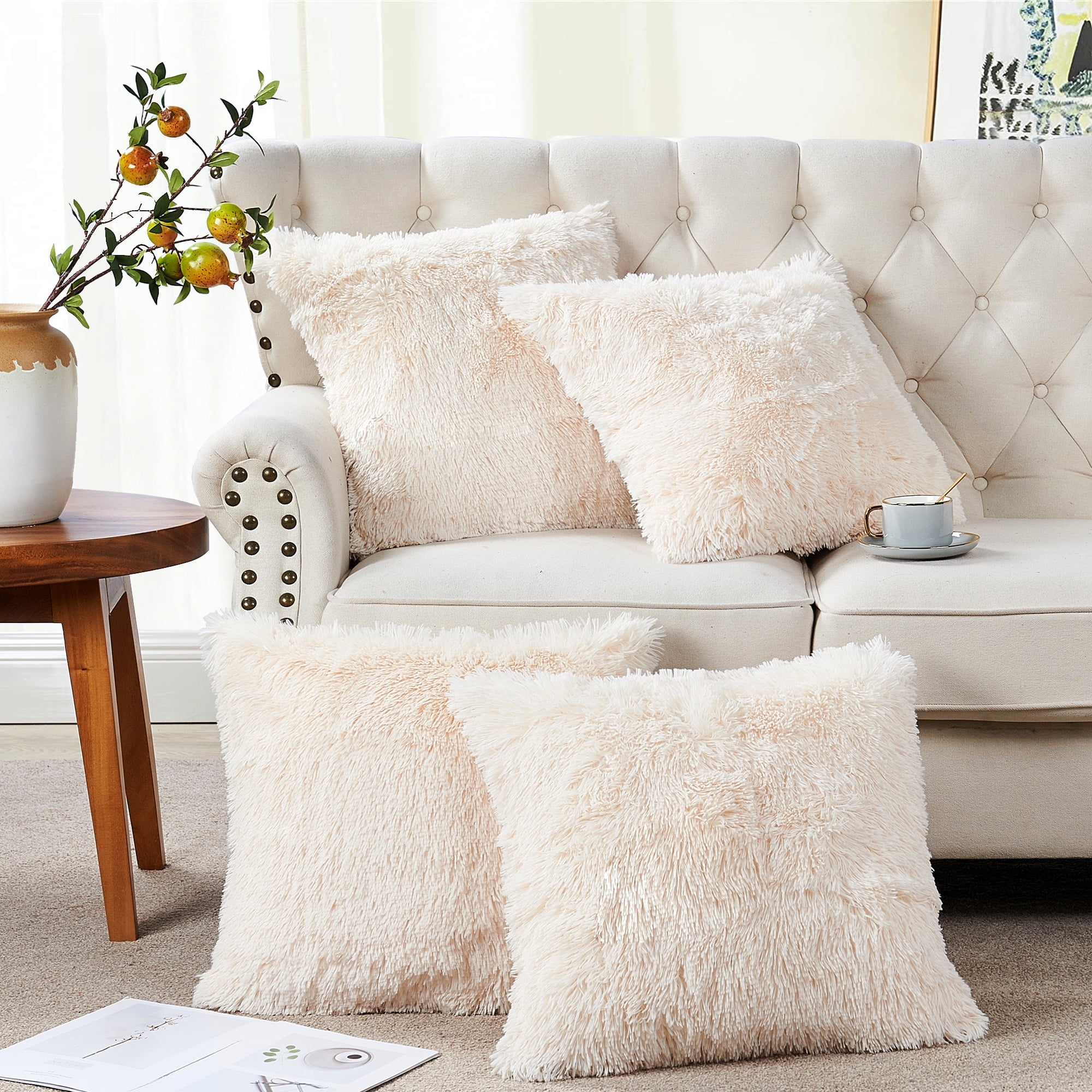 Home Soft Things Luxury Shaggy Faux Fur Throw Pillow Cases, Ultra Soft ...